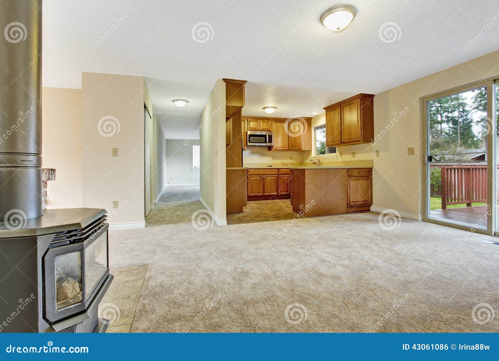 Empty House Interior. Living Room with Kitchen Area Stock Photo - Image ...