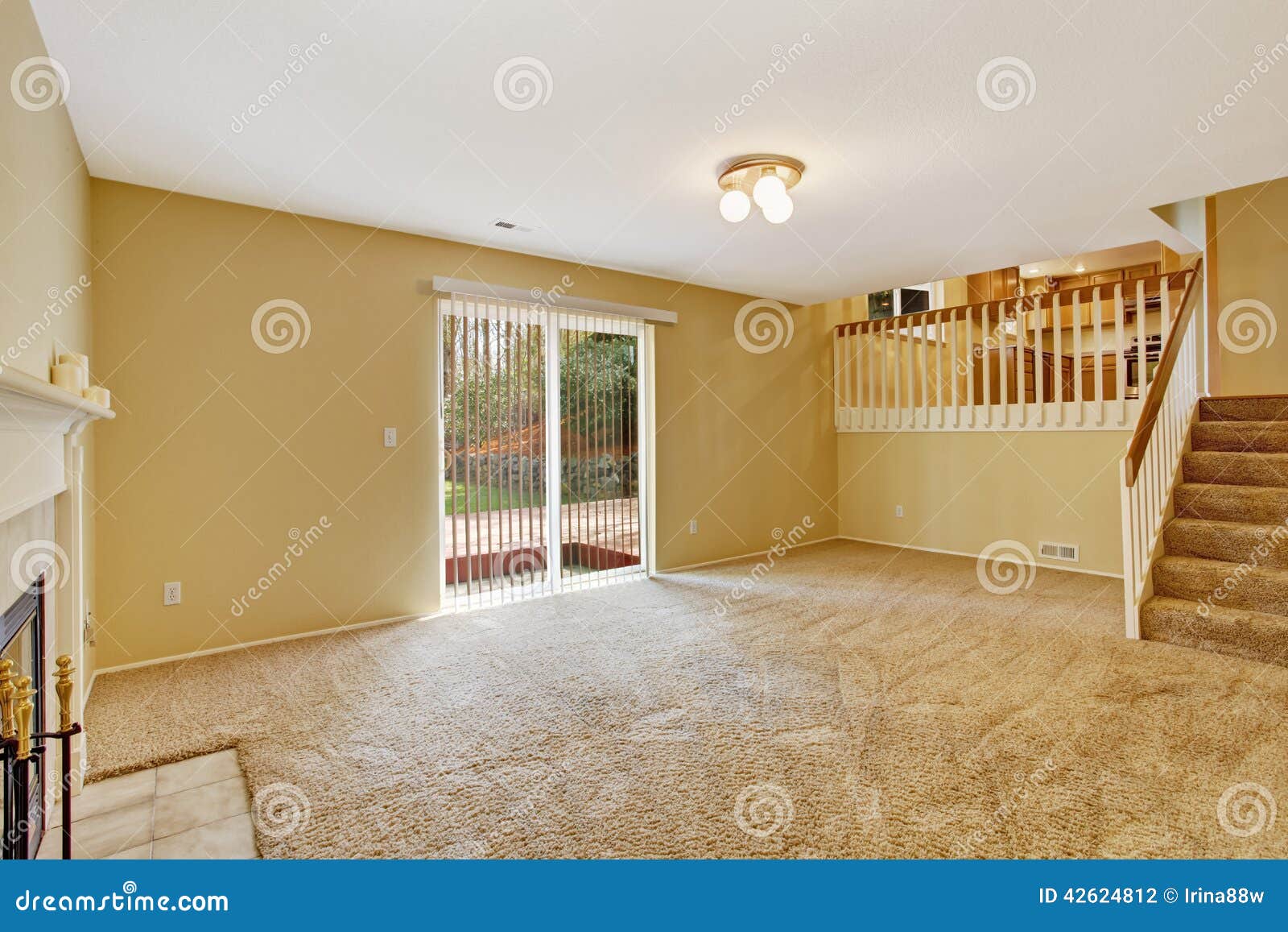 Empty House Interior. Living Room with Walkout Deck Stock Photo - Image ...