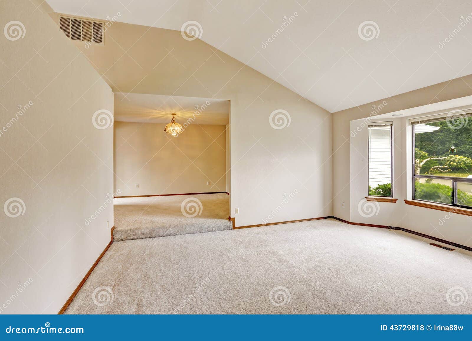 Empty House Interior with Open Floor Plan. Bright Room with Wind Stock ...