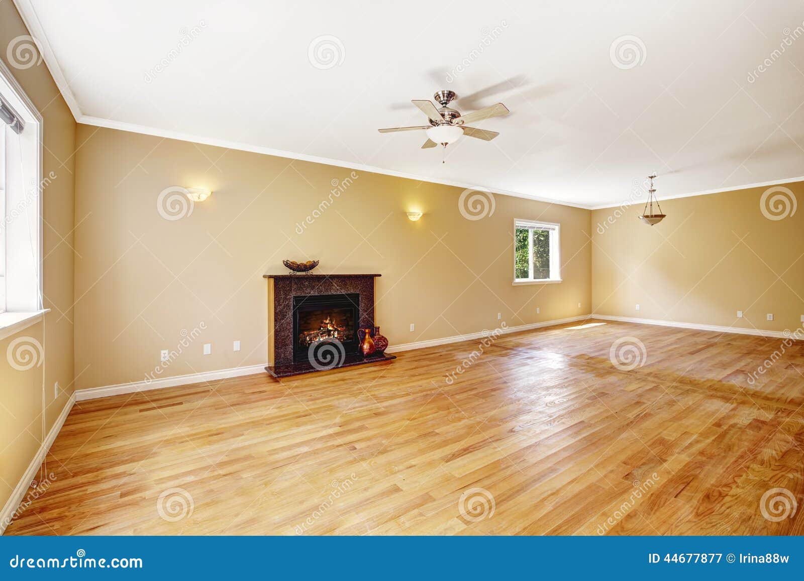 Empty House. Living Room with Fireplace Stock Image - Image of spacious ...