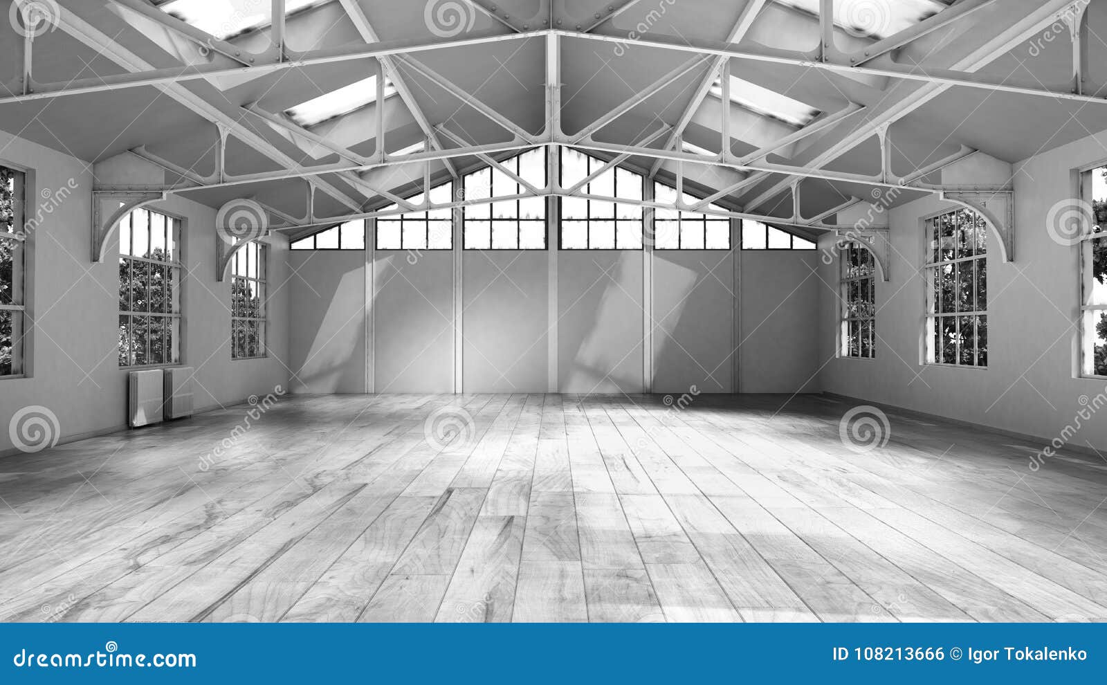 Empty House White Interior with Large Window 3d Illustration Stock ...