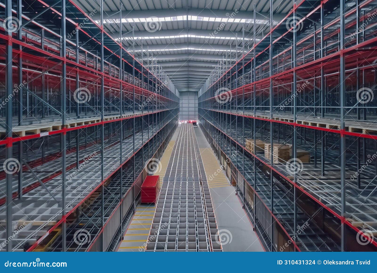 Empty Huge Distribution Warehouse with High Shelves and Pallet, Modern ...