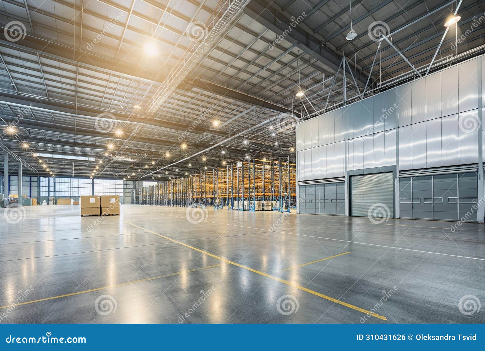 Empty Huge Distribution Warehouse with High Shelves and Pallet, Modern ...