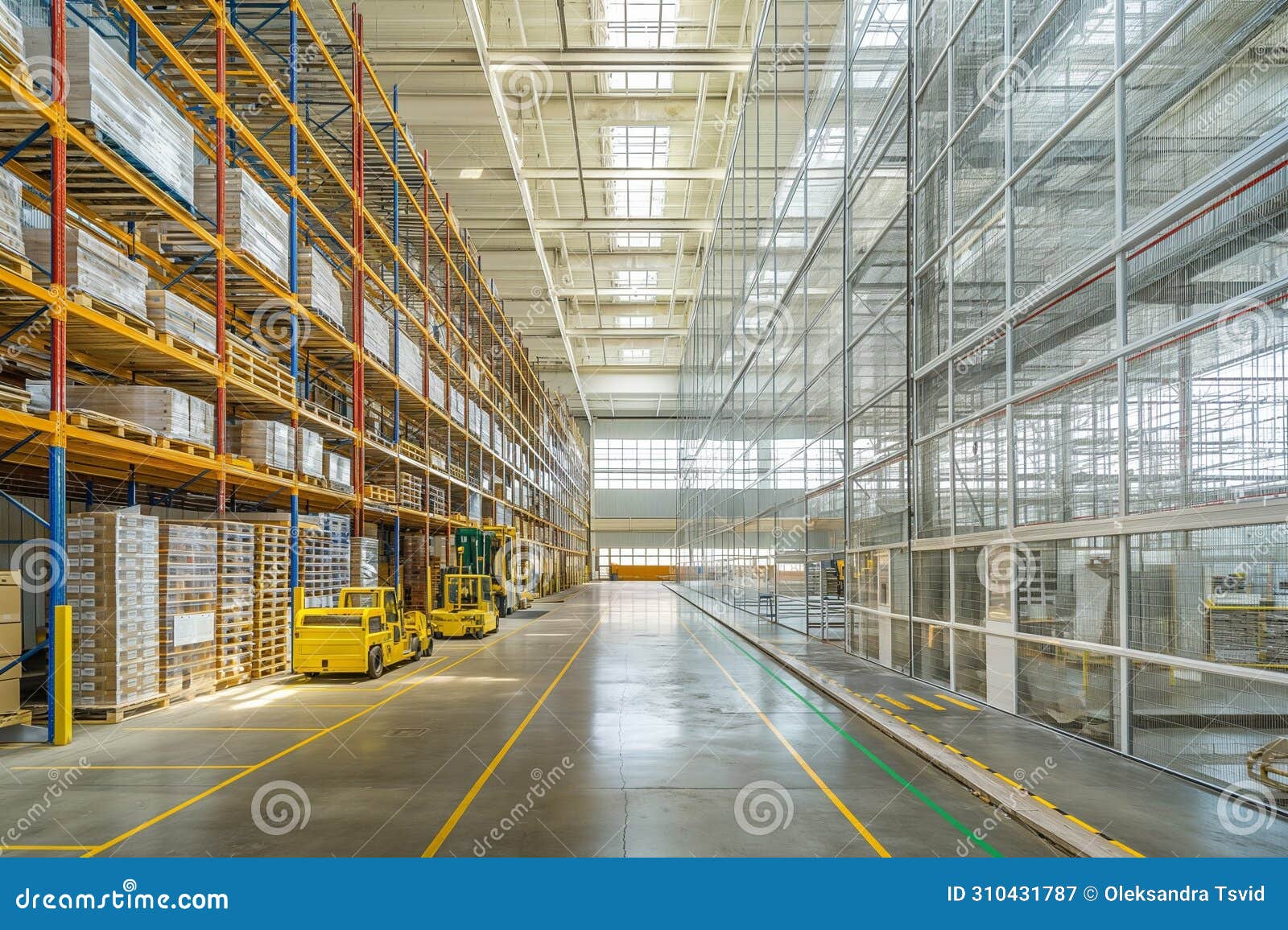 Empty Huge Distribution Warehouse with High Shelves and Pallet, Modern ...