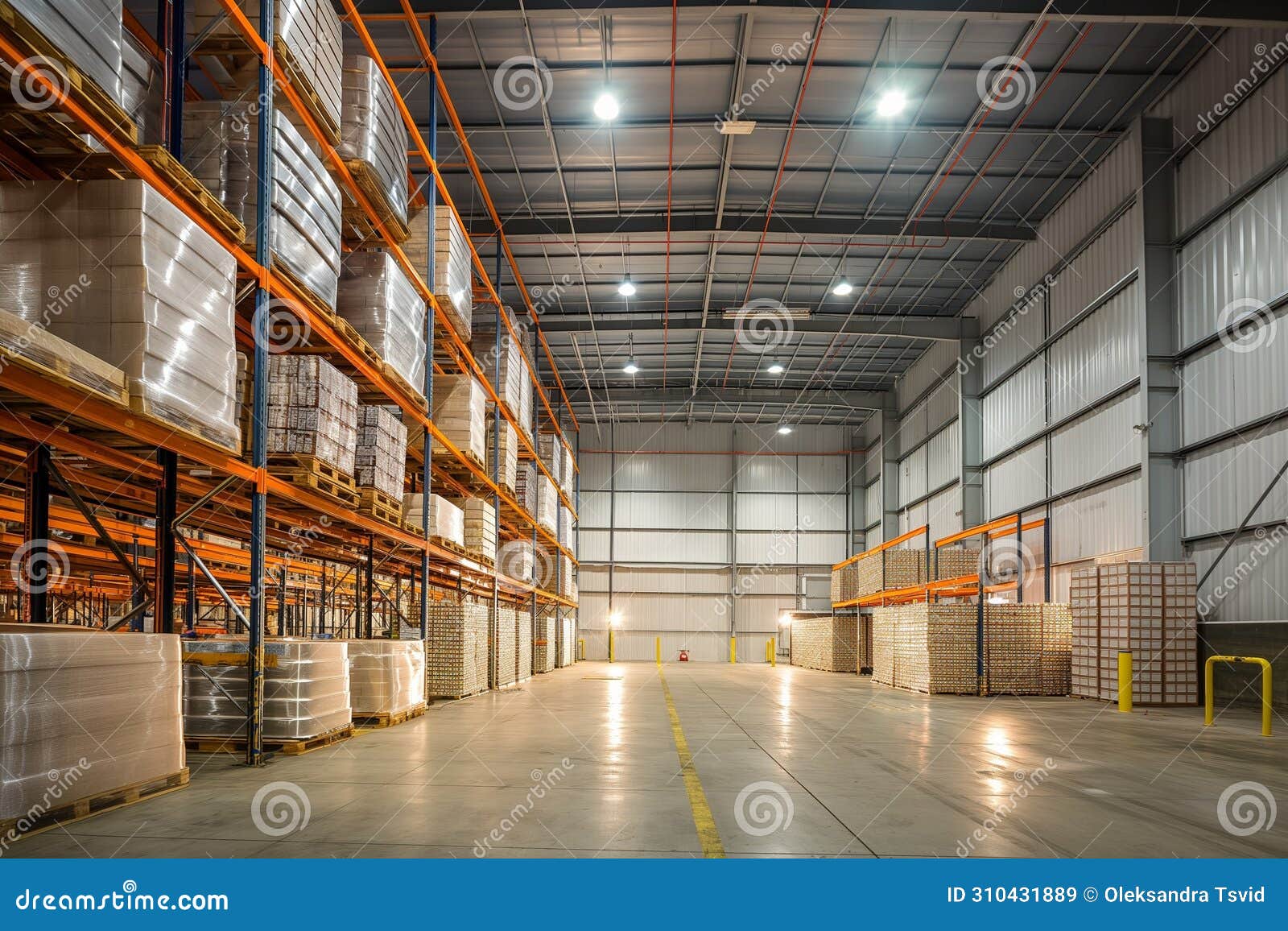 Empty Huge Distribution Warehouse with High Shelves and Pallet, Modern ...