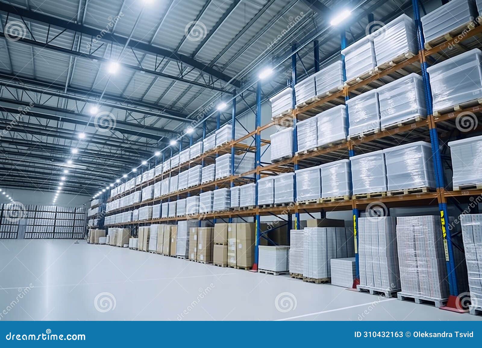 Empty Huge Distribution Warehouse with High Shelves and Pallet, Modern ...
