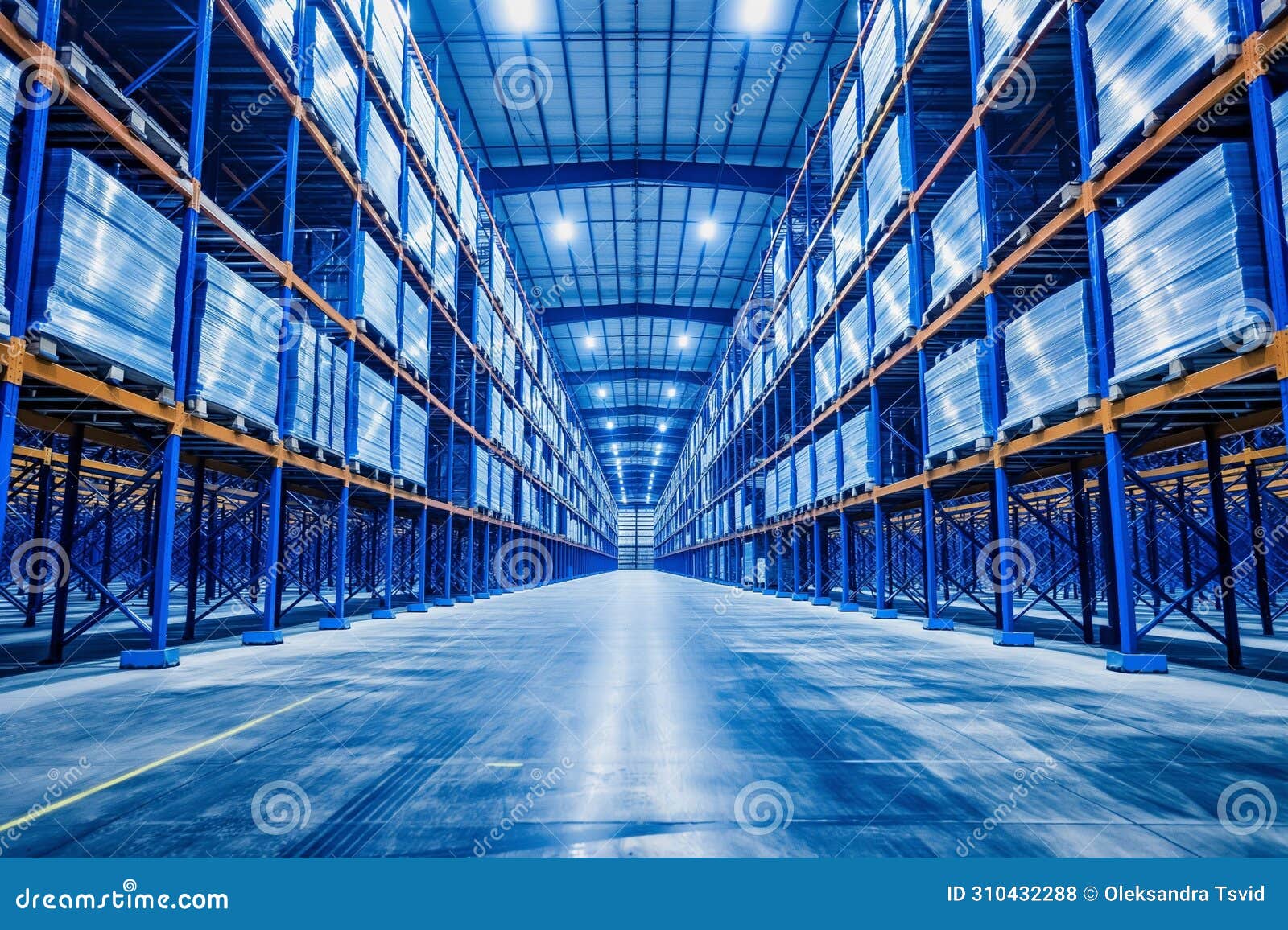 Empty Huge Distribution Warehouse with High Shelves and Pallet, Modern ...