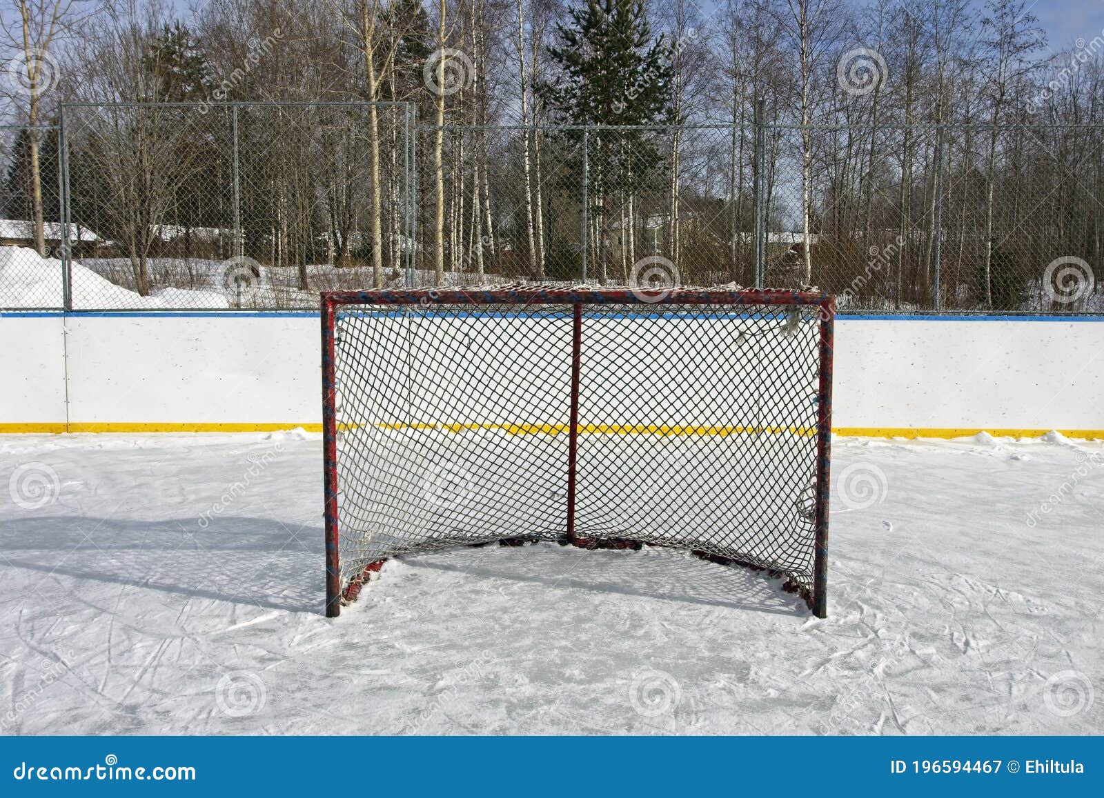 Empty Ice Hockey Goal Outdoors Stock Image - Image of snow, frozen ...