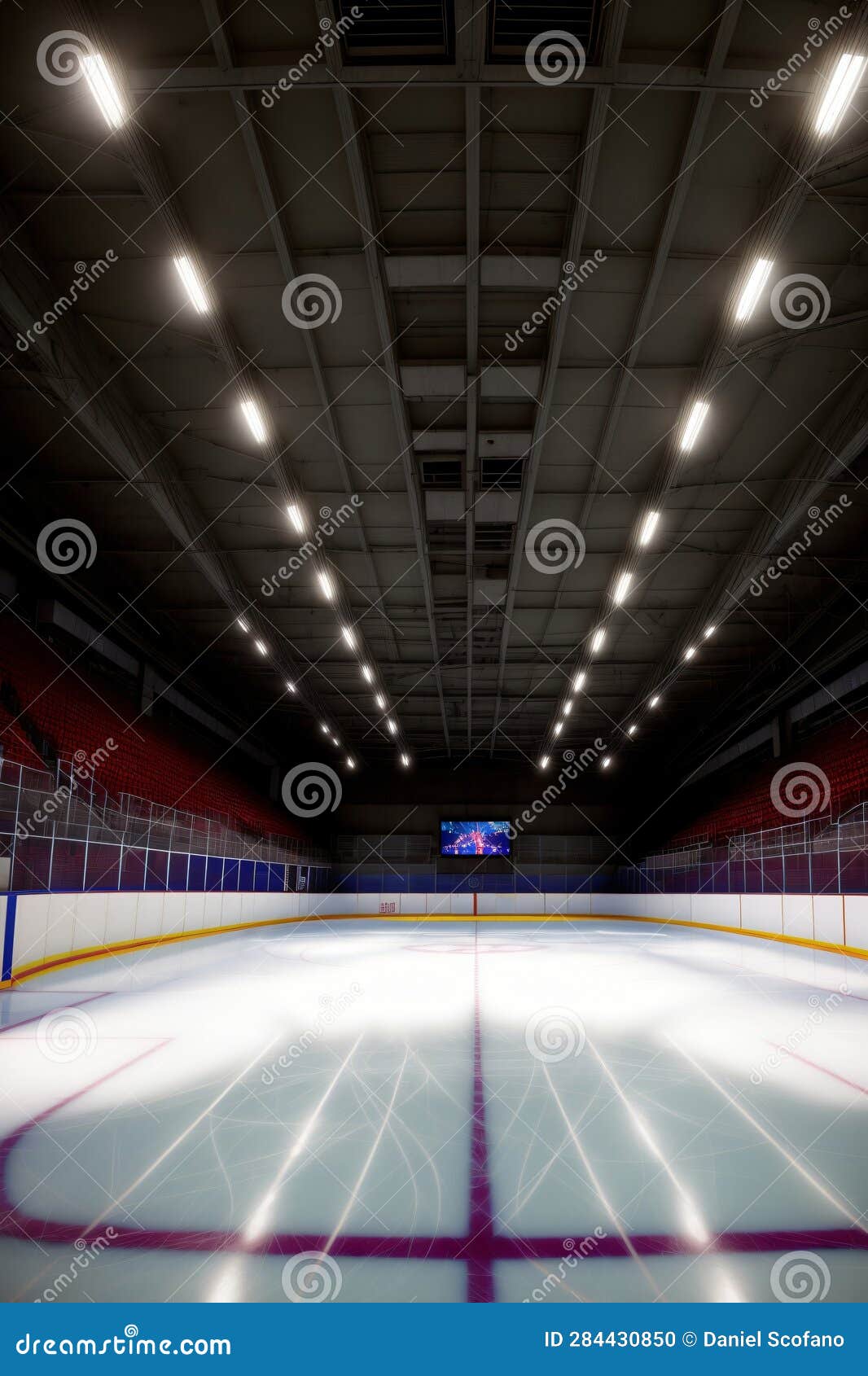 An Empty Ice Rink with Lights on the Ceiling. Generative AI Stock ...