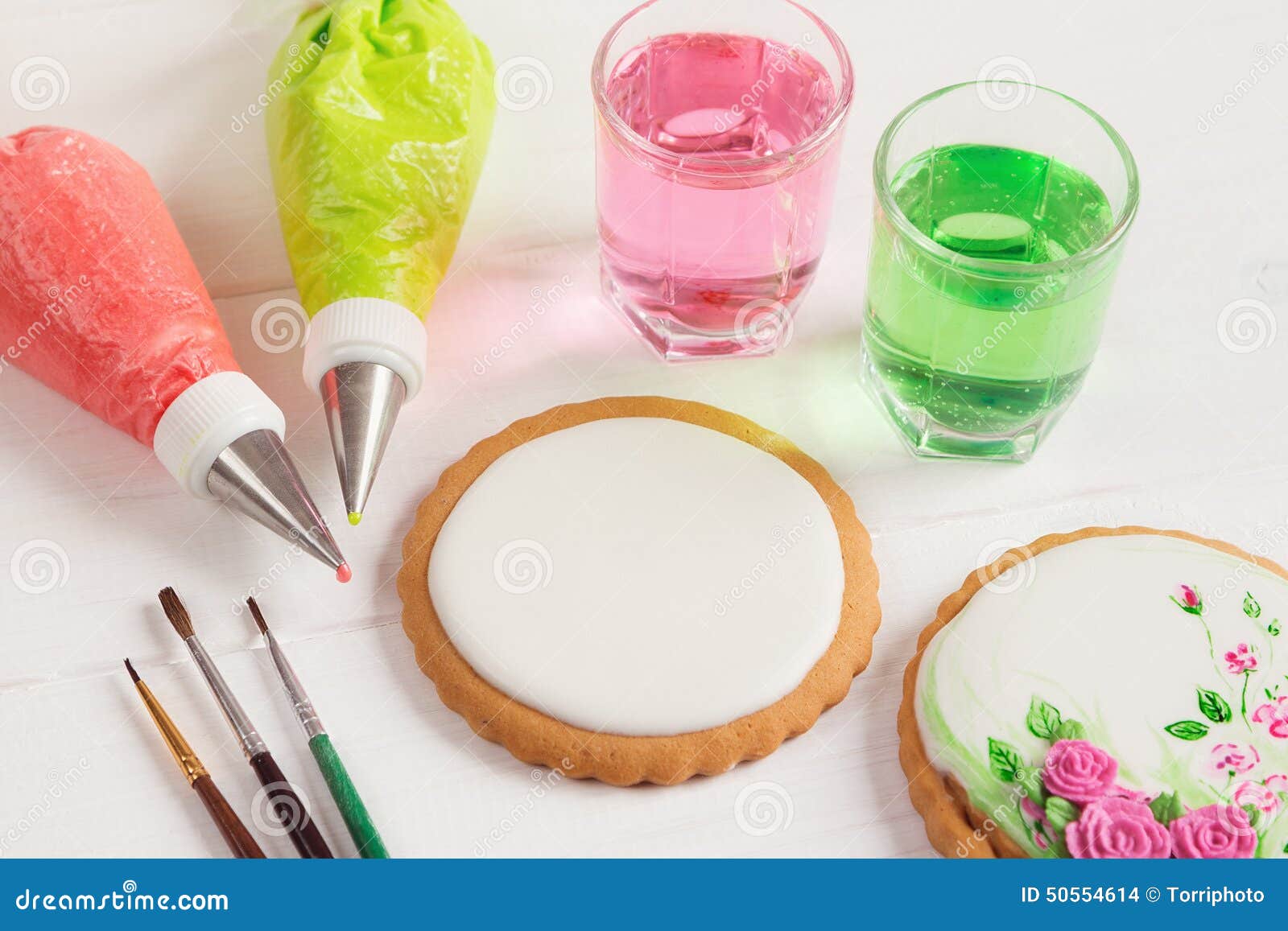 Empty Icing Cookie Prepared for Decorating Stock Photo - Image of copy ...