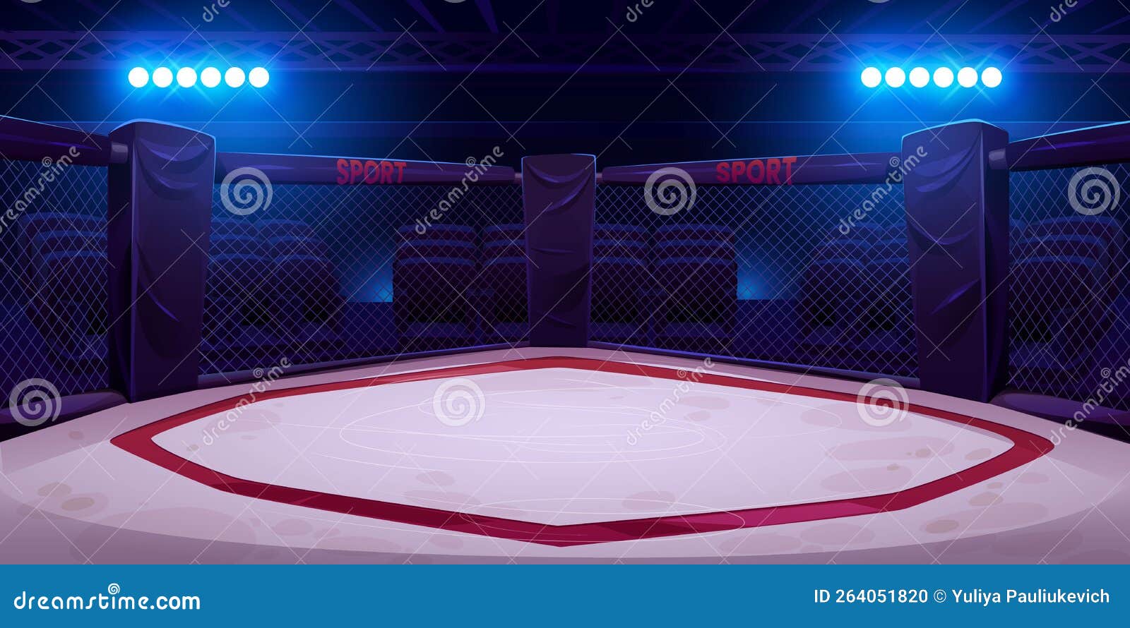 Empty Illuminated Boxing Ring With Ropes Vector Illustration ...