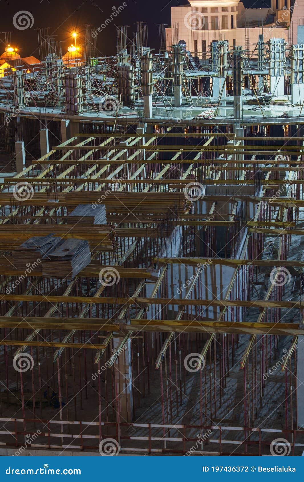 Illuminated Construction Site at Night Stock Photo - Image of outdoor ...