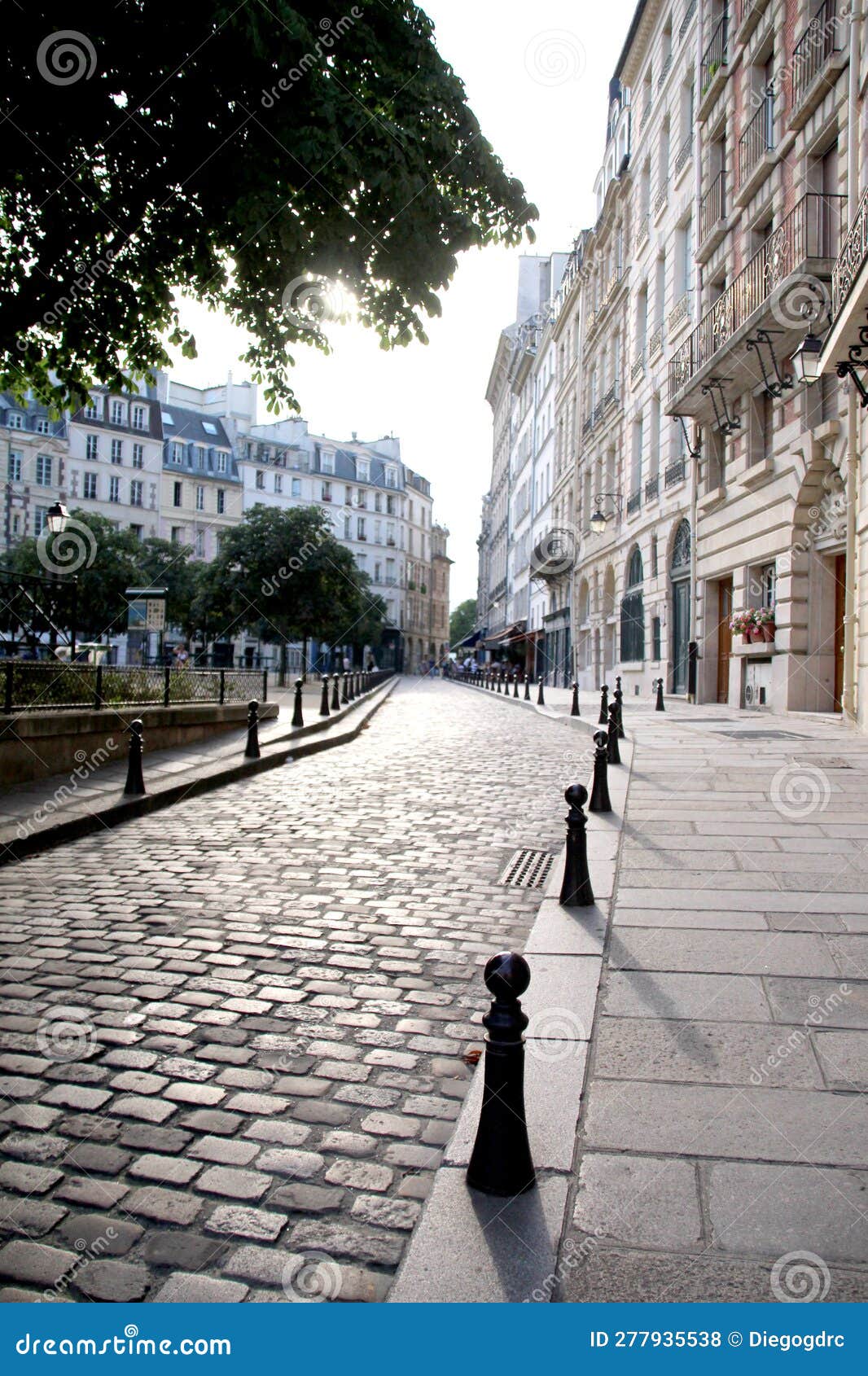 Empty Image of a Street in Paris with the Sun in Front and the Stone ...