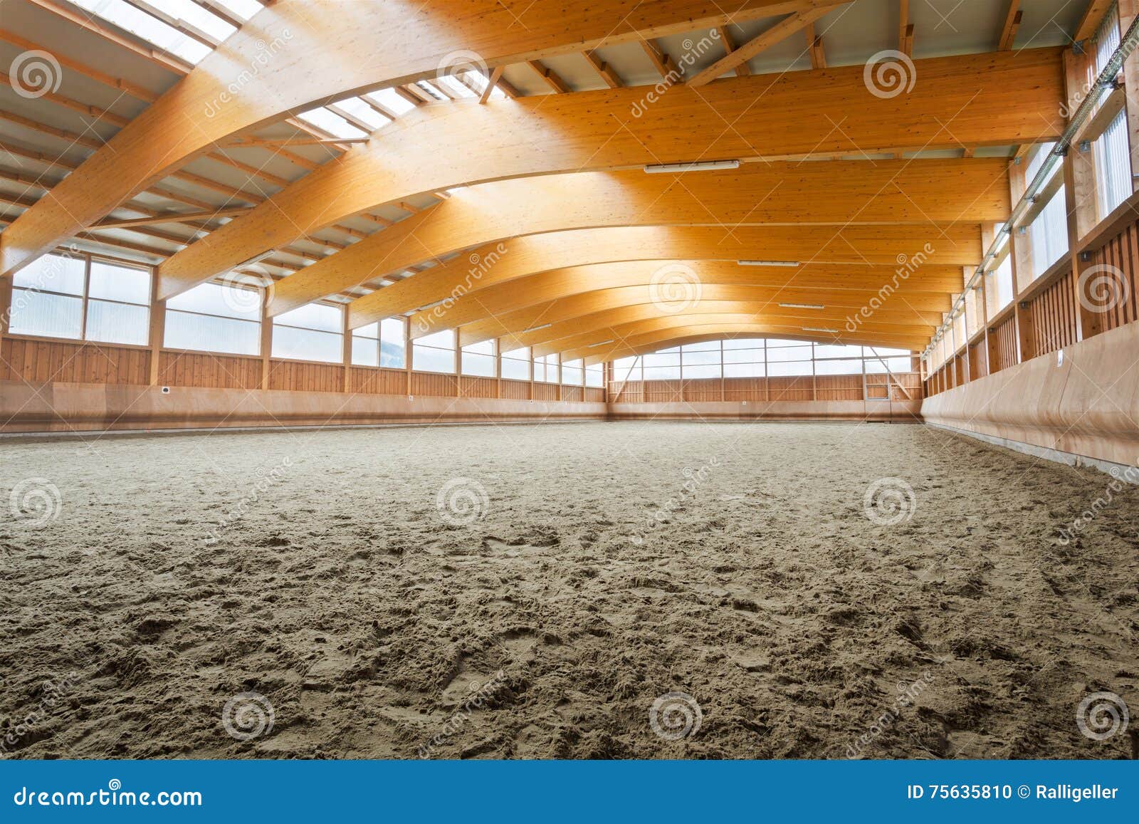Empty indoor riding hall stock photo. Image of runner - 75635810