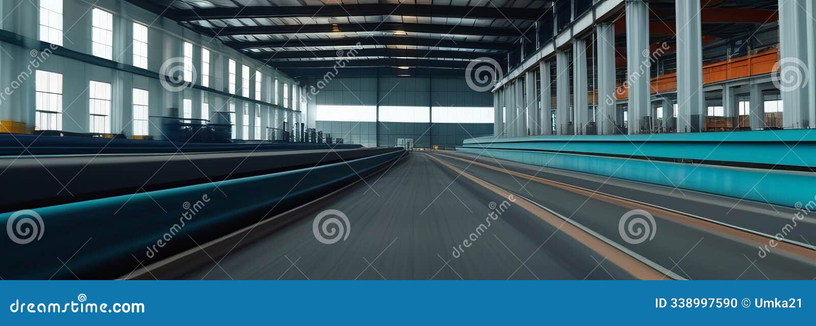 Empty Industrial Warehouse Interior with Long Conveyor Systems and ...