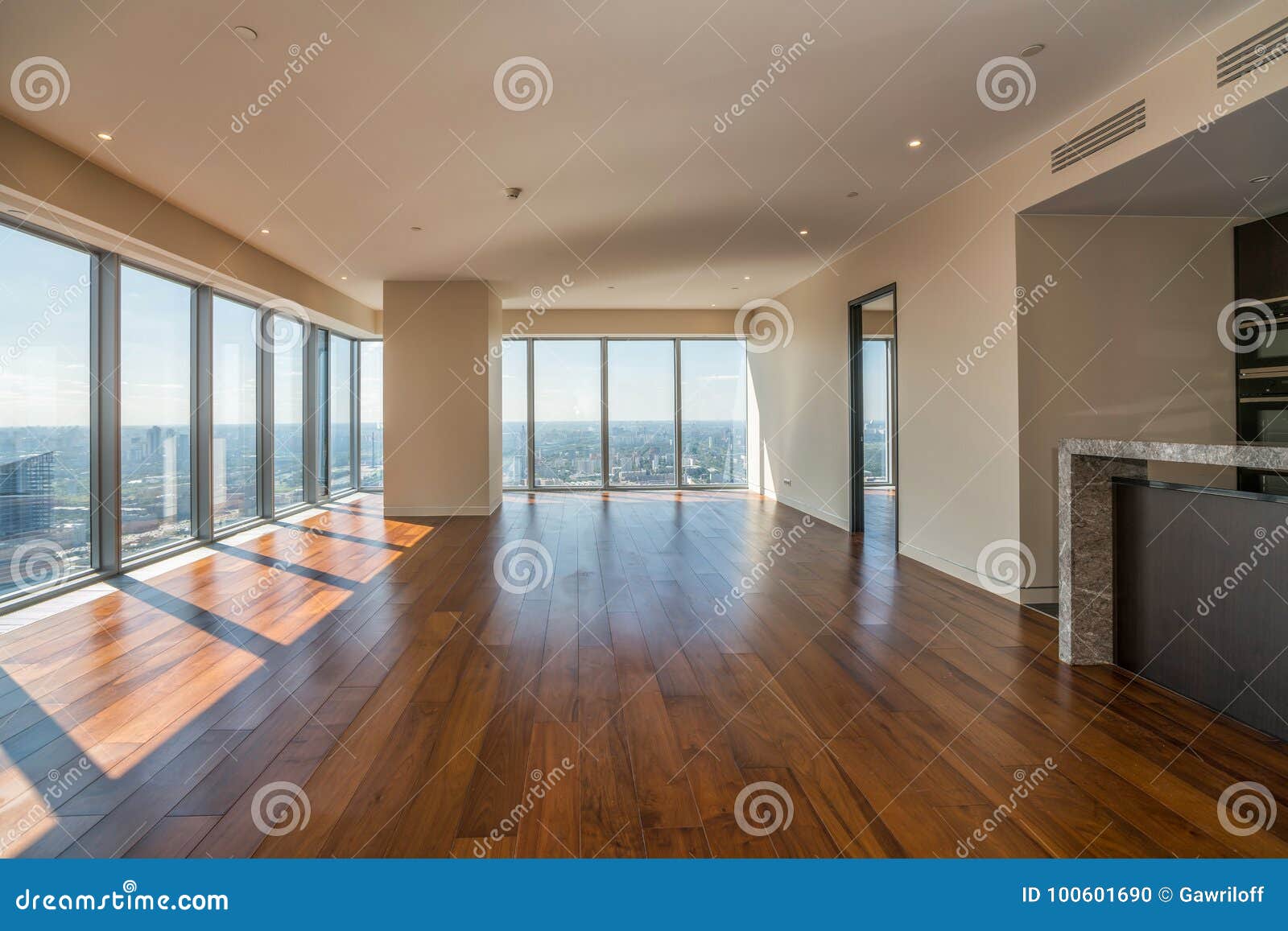 Empty Interior Apartment with Panoramic City View. Stock Photo - Image ...