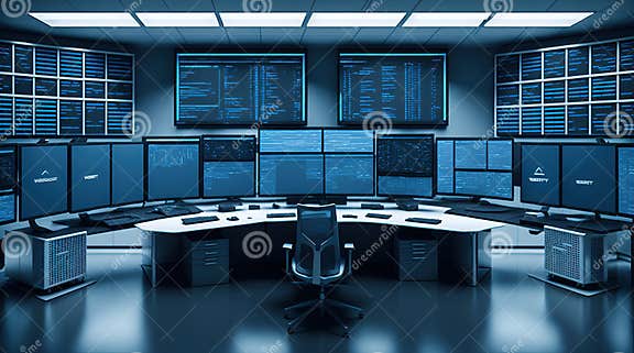 Empty Interior of Big Modern Security System Control Room Stock ...
