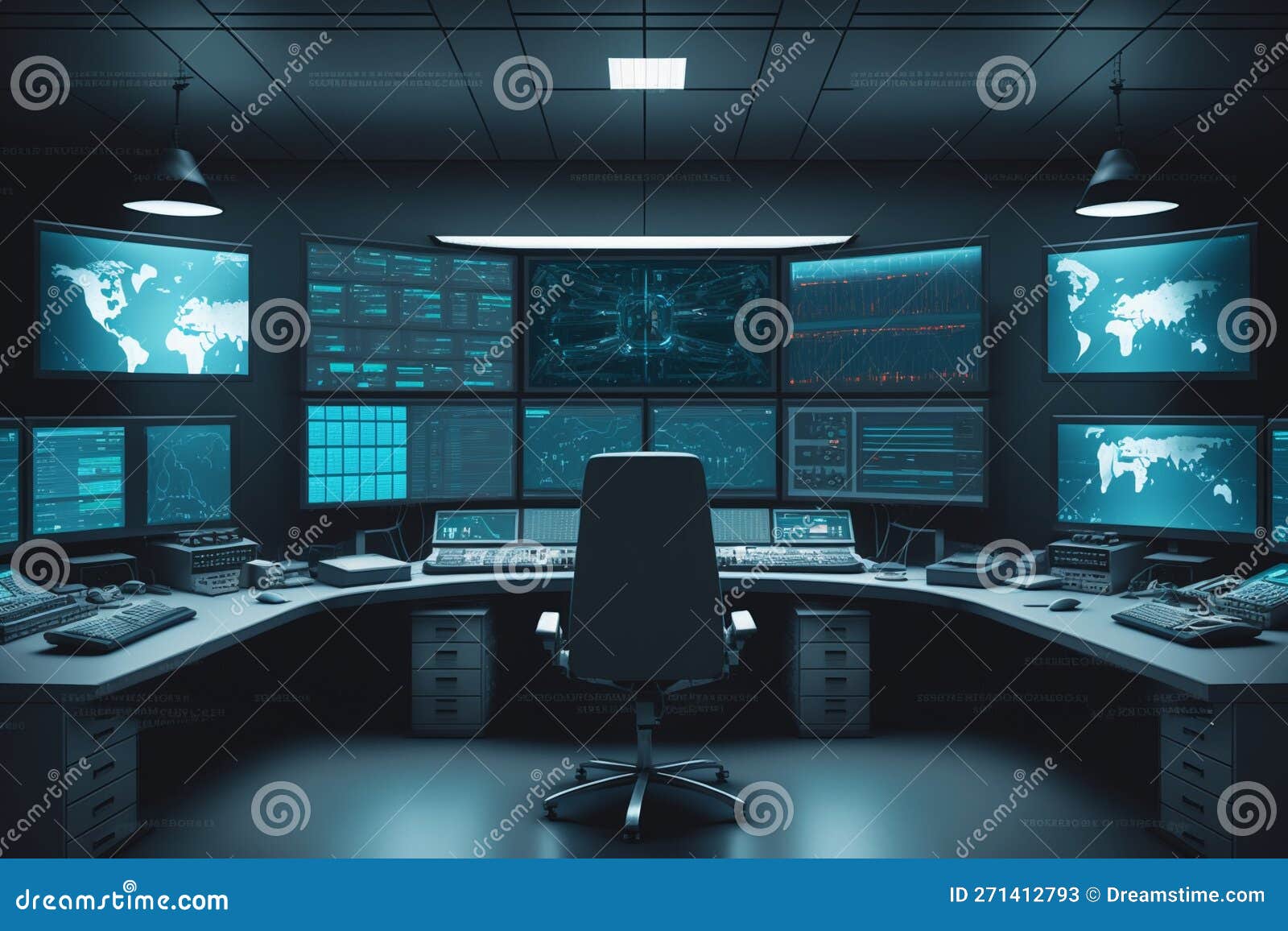 Empty Interior of Big Modern Security System Control Room Stock ...