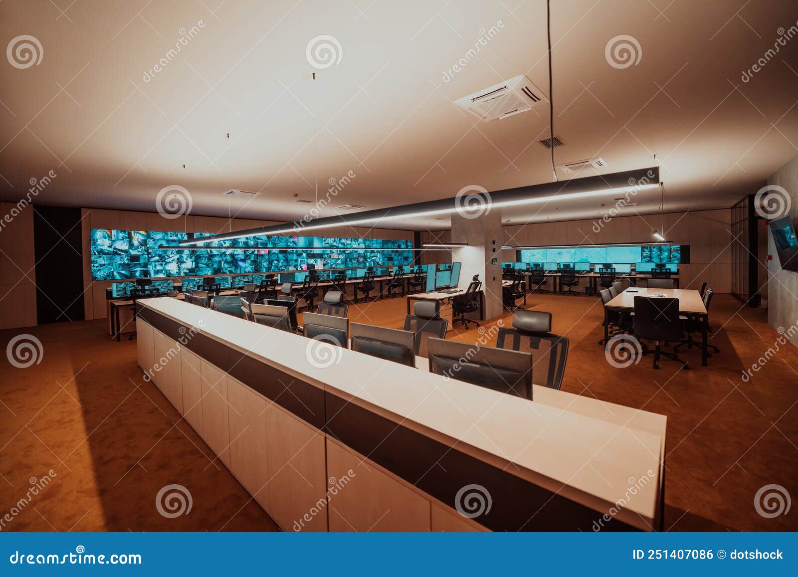 Empty Interior Of Big Modern Security System Control Room, Workstation ...