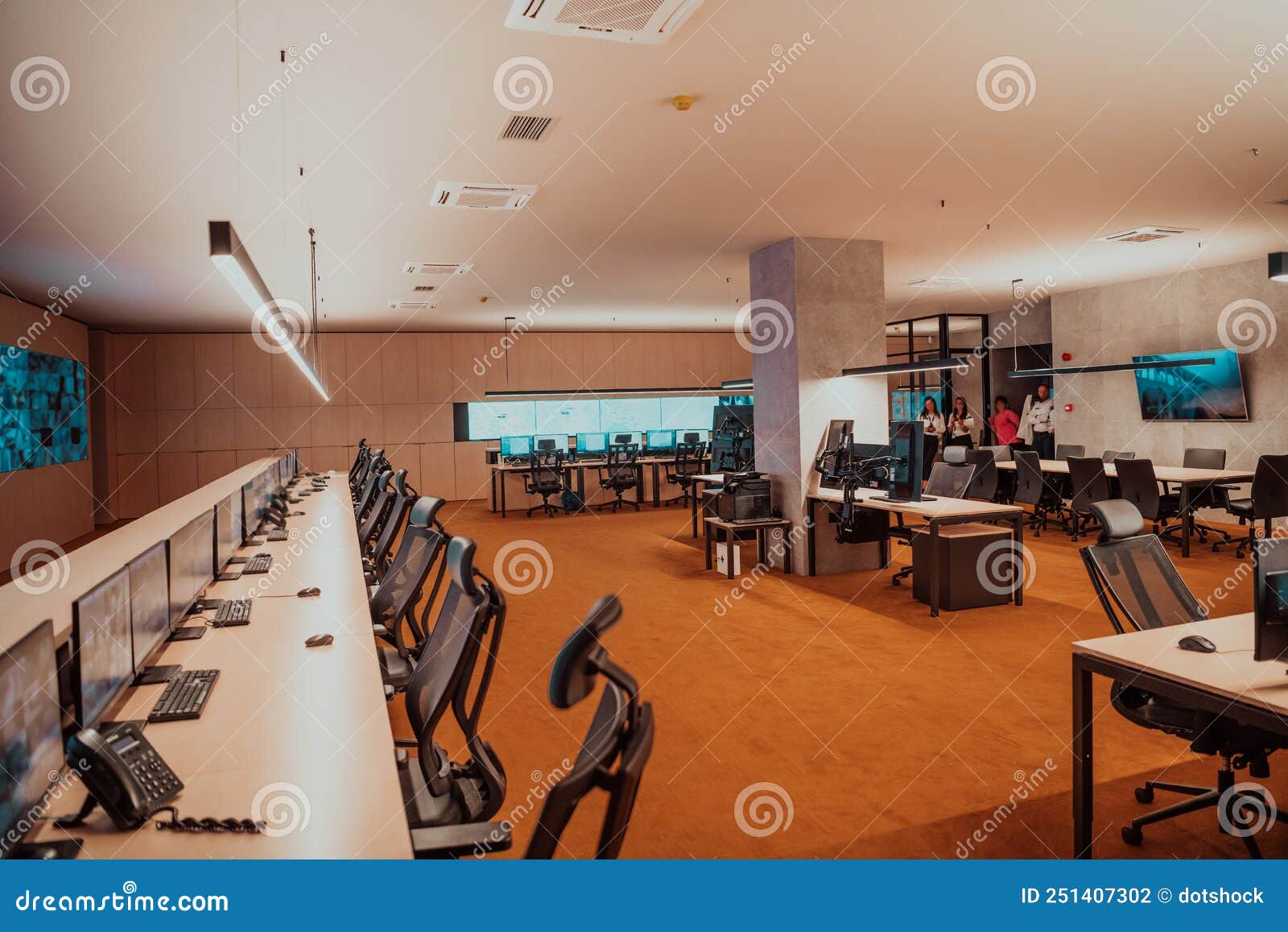 Empty Interior of Big Modern Security System Control Room, Workstation ...