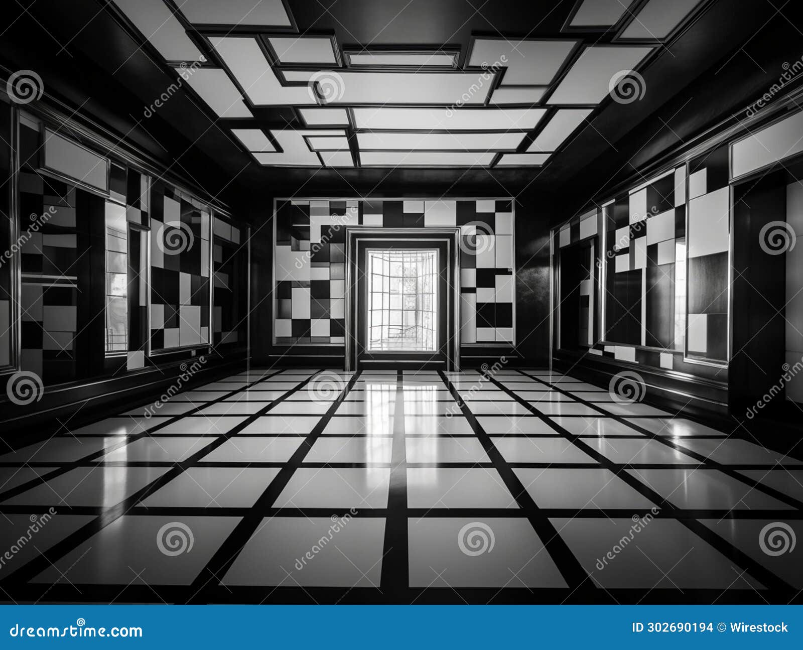 Empty Interior Room Featuring a Checkered Floor Pattern of Black and ...