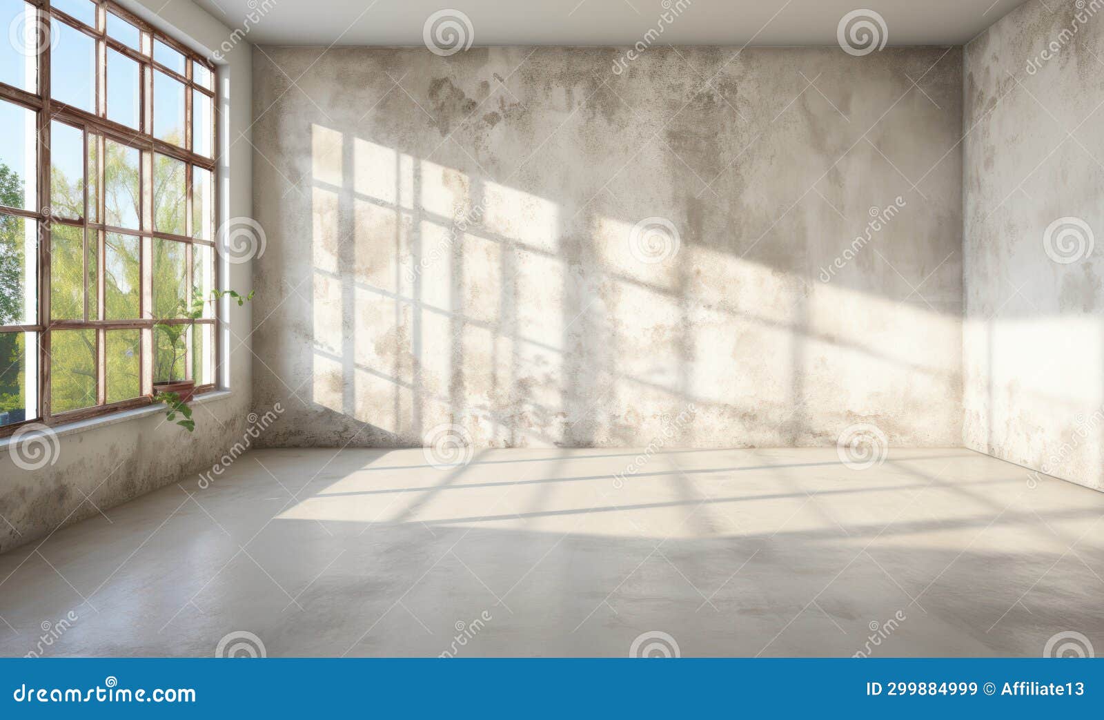 Empty Interior Room Space, Big Windows, Concrete Floor with a Large ...