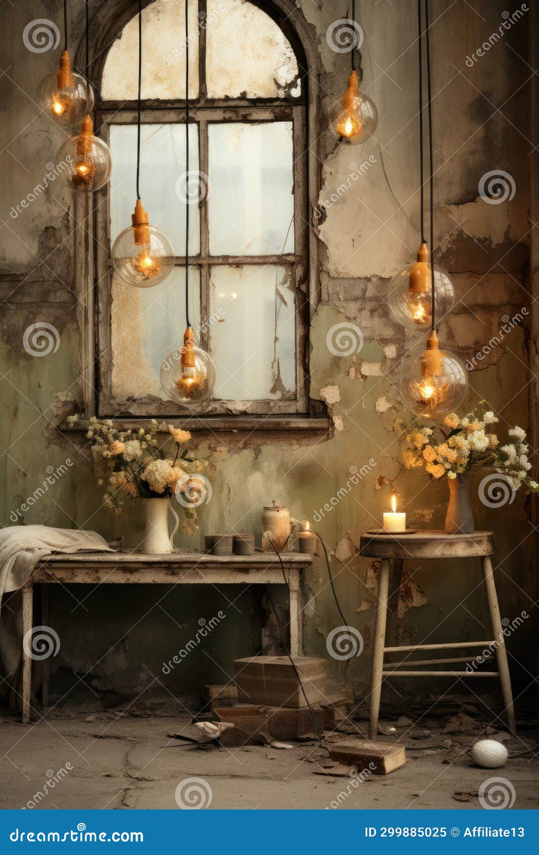 Empty Old Interior Room Space, Gray Concrete Floor with a Large ...