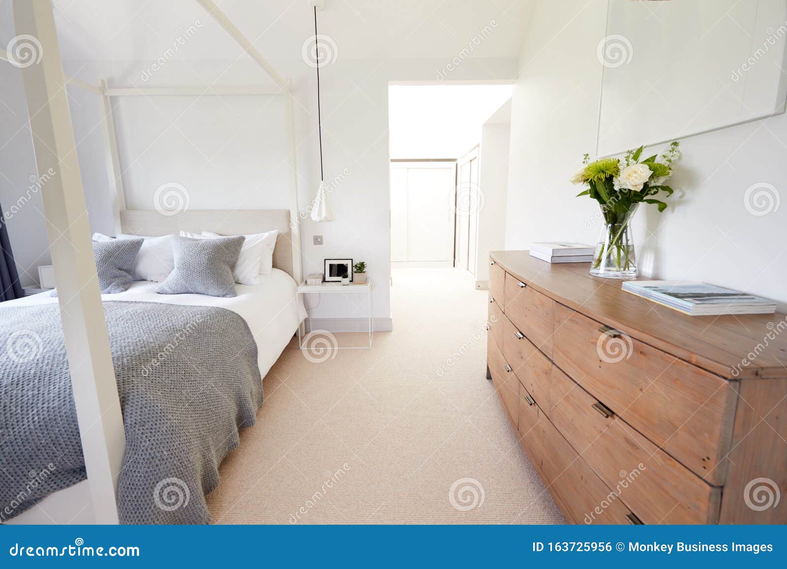 Empty Interior of Stylish Master Bedroom with Storage Stock Photo ...