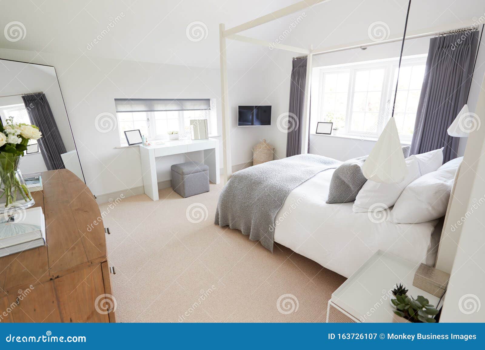 Empty Interior of Stylish Master Bedroom with Storage Stock Image ...