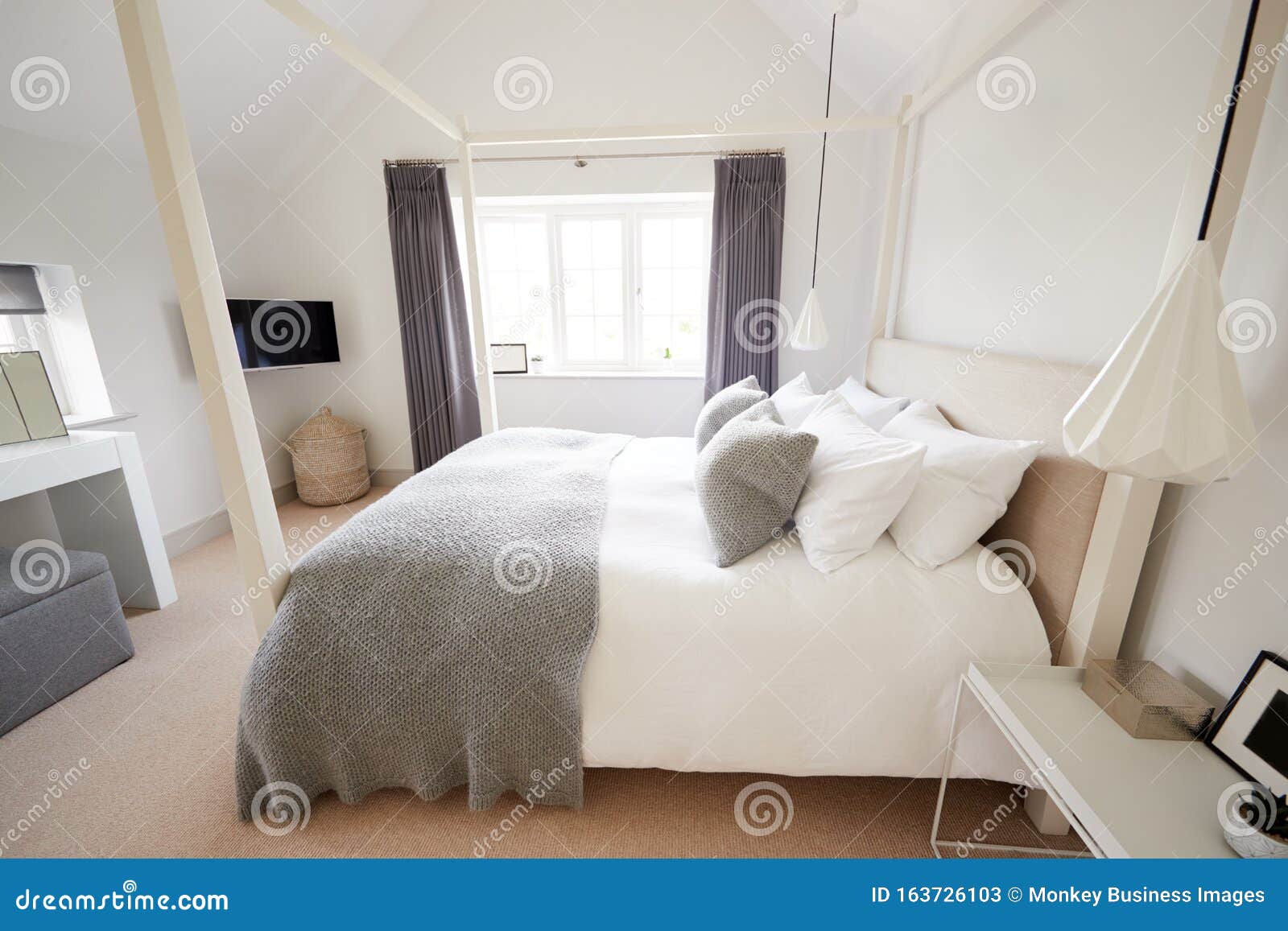 Empty Interior of Stylish Master Bedroom with Storage Stock Image ...