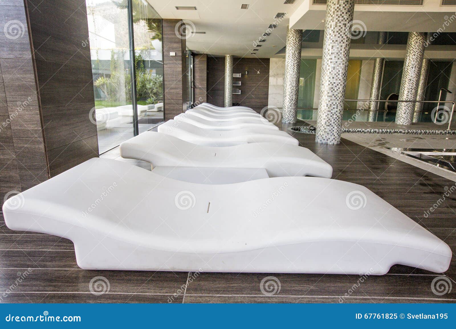 Empty Interior Swimming Pool with Relaxation Area. Stock Image - Image ...