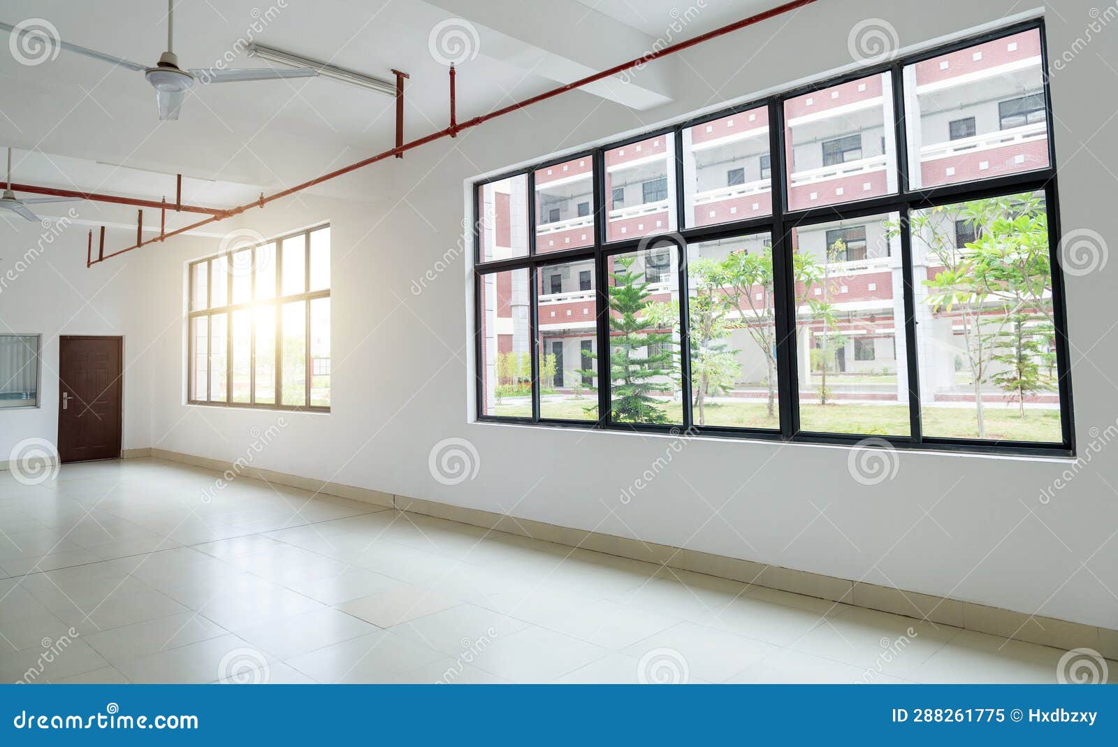 Empty Interior White Room with Glass Windows Stock Image - Image of ...