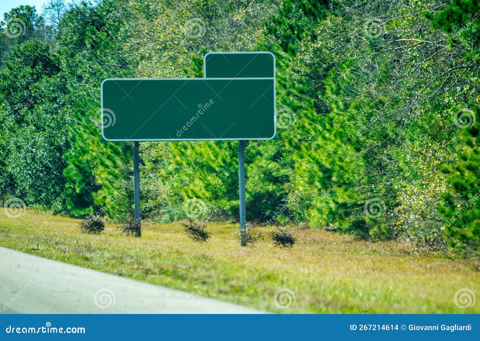 Empty Interstate Road Sign on the Right Side of the Road Stock Photo ...
