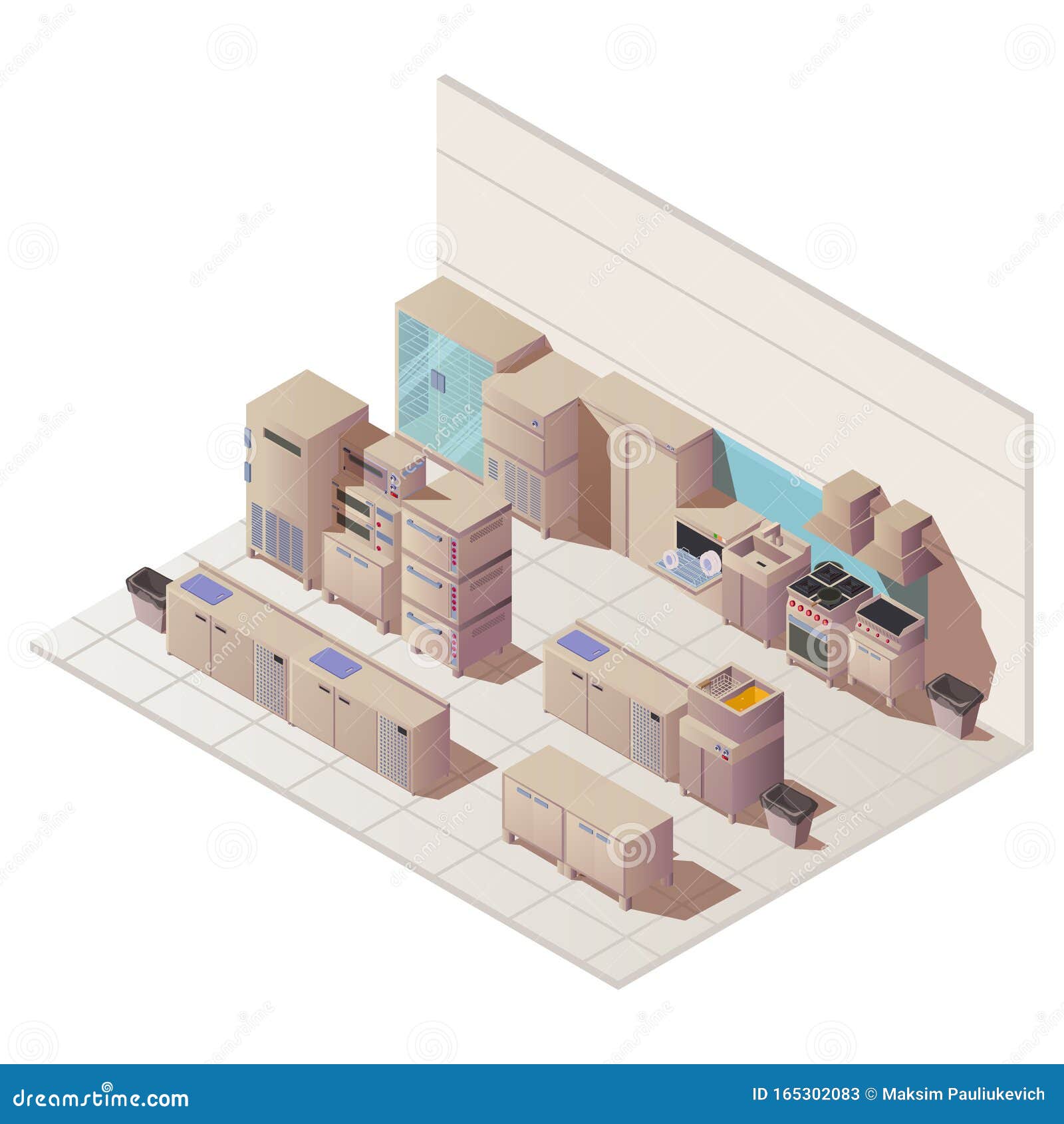 Empty Isometric Interior of Restaurant Kitchen Stock Vector ...
