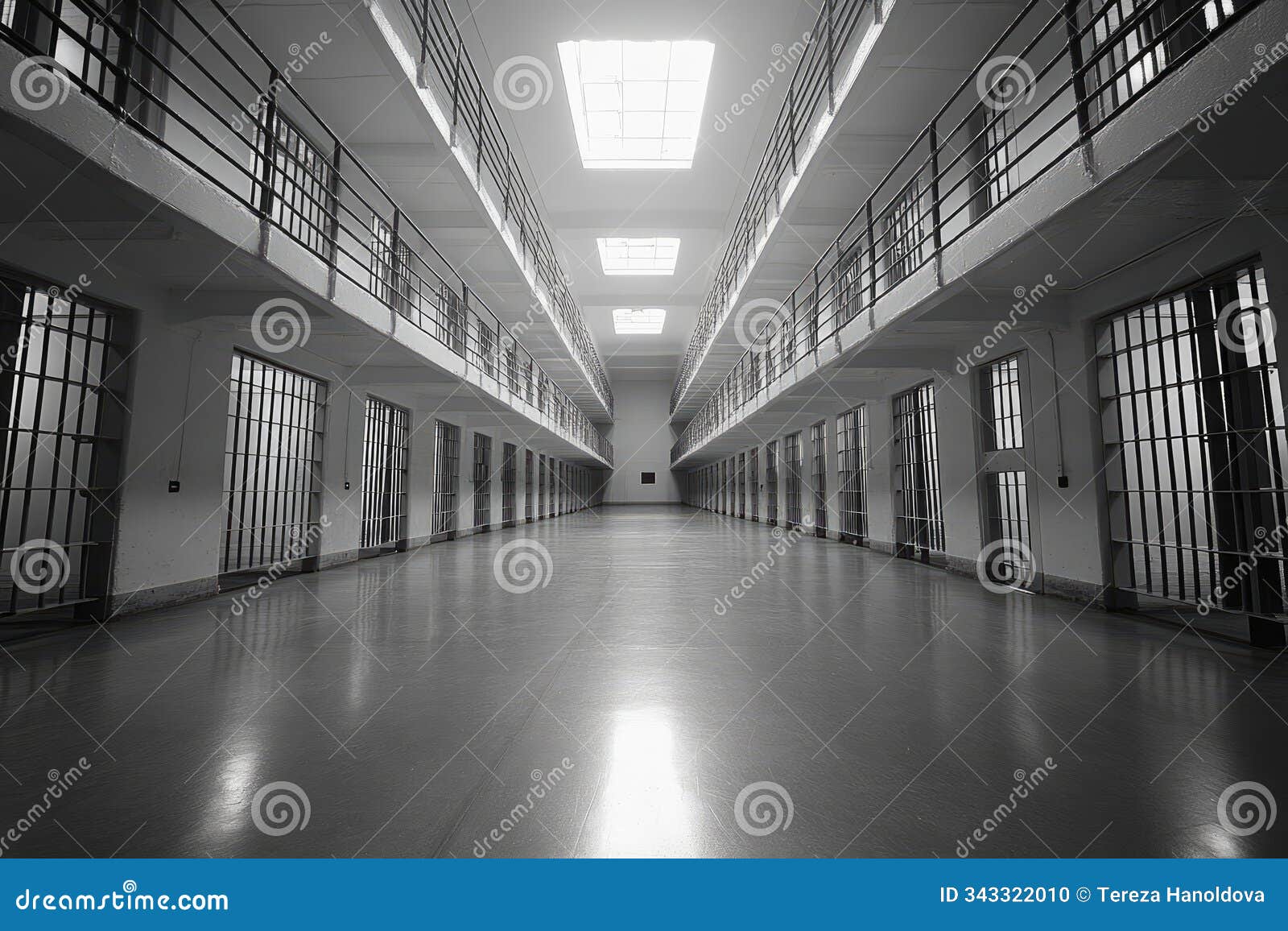 Long Empty Jail Corridor with Cells and Bars Stock Illustration ...