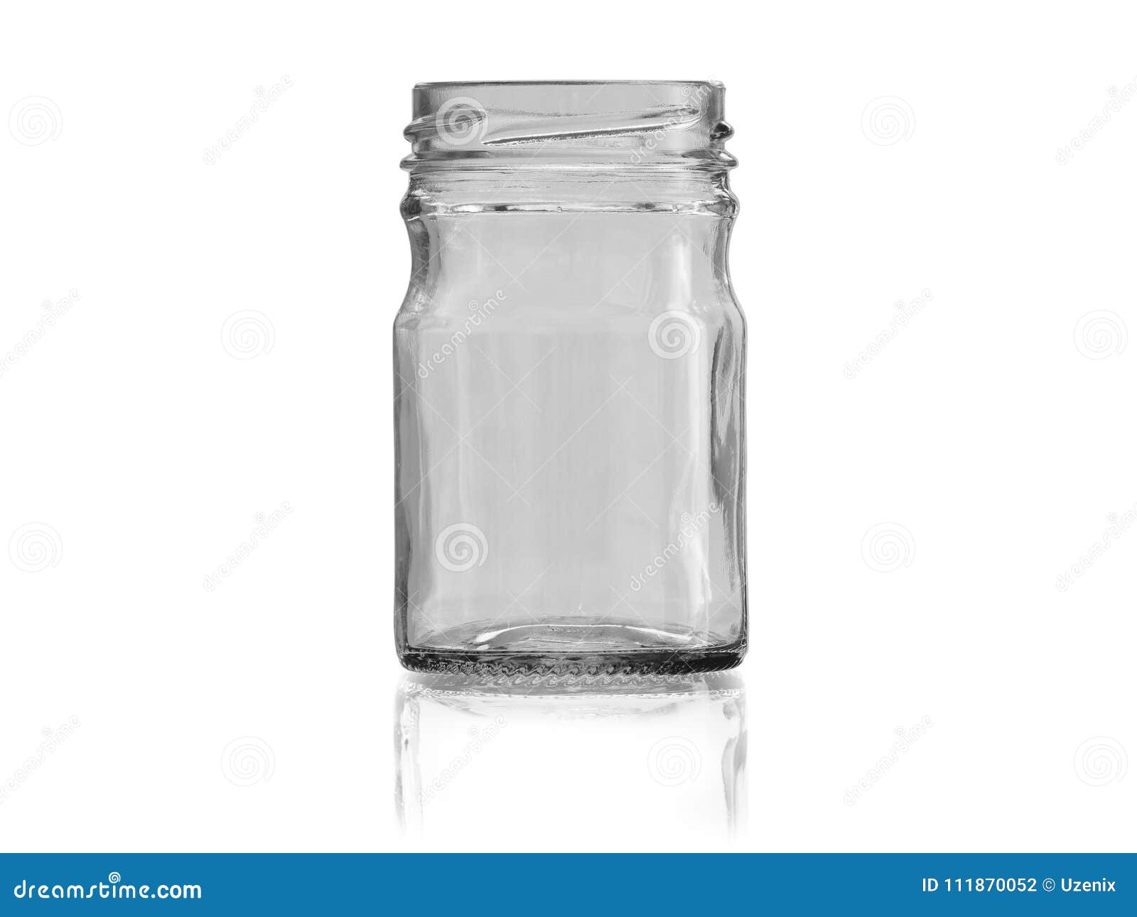 Empty Jar of Transparent Glass with Reflection, Isolated on White ...