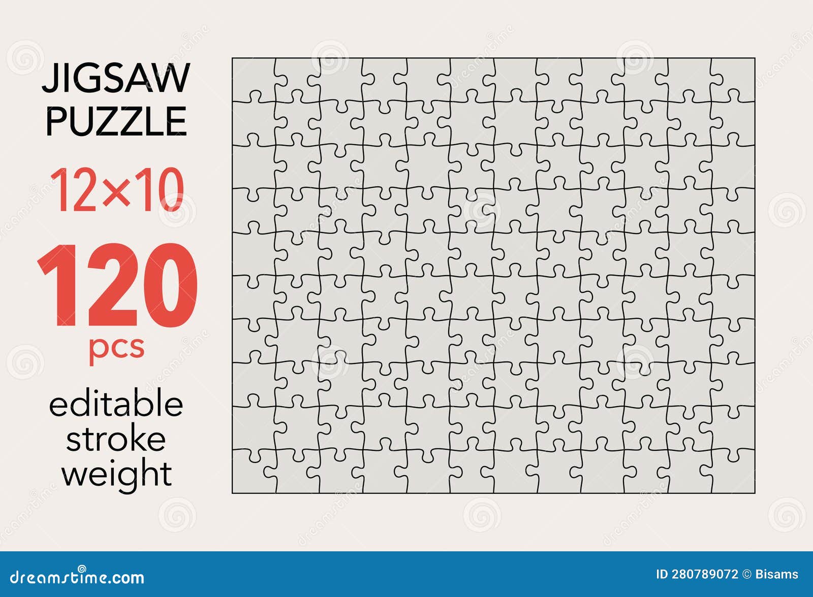 Empty Jigsaw Puzzle Grid Template, 10x10 Shapes, 100 Pieces. Separate ...