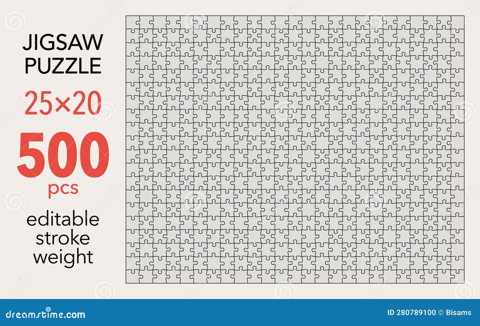 Empty Jigsaw Puzzle Grid Template, 10x10 Shapes, 100 Pieces. Separate ...