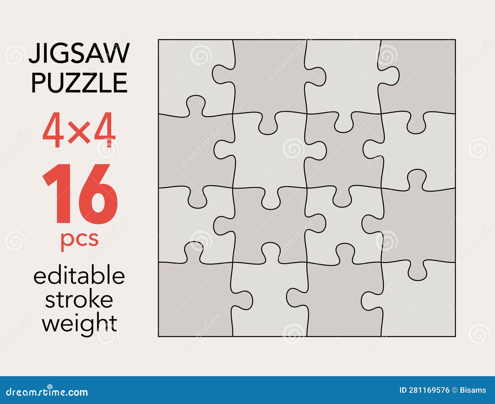 Empty Jigsaw Puzzle Grid Template, 3x3 Shapes, 9 Pieces. Separate ...