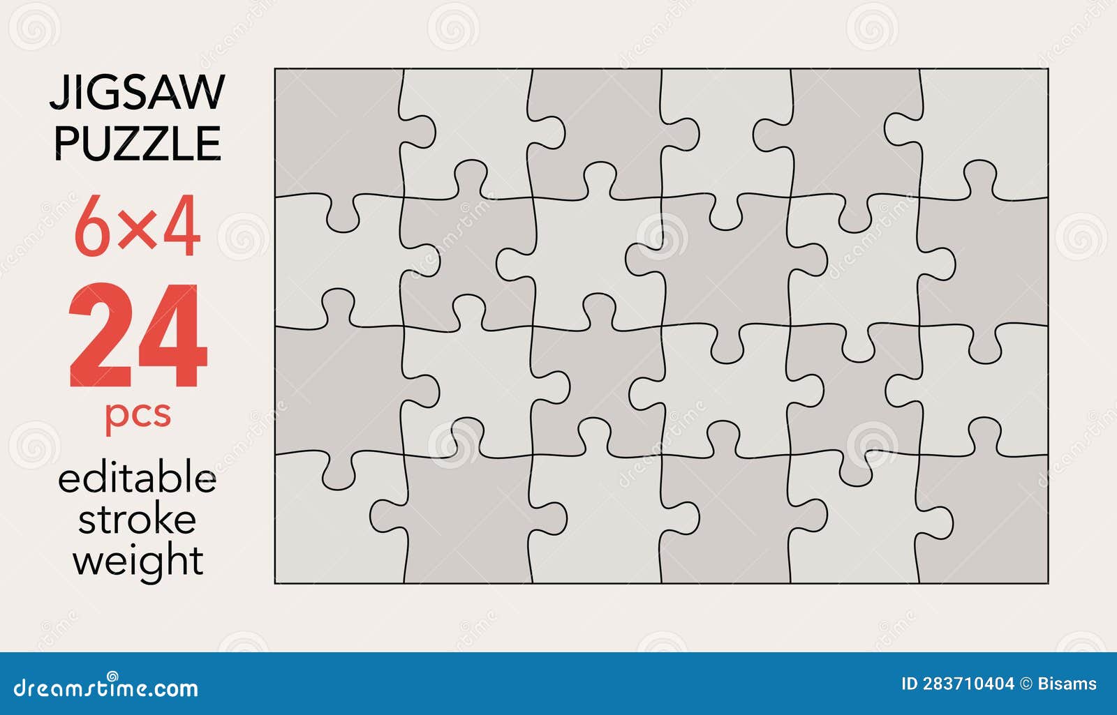 Empty Jigsaw Puzzle Grid Template, 10x10 Shapes, 100 Pieces. Separate ...