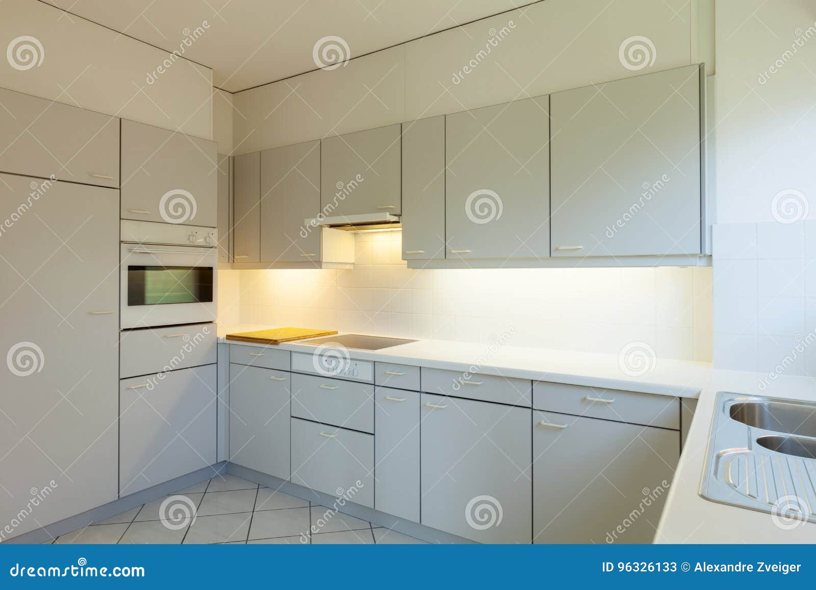 Empty kitchen stock image. Image of kitchen, furniture - 96326133