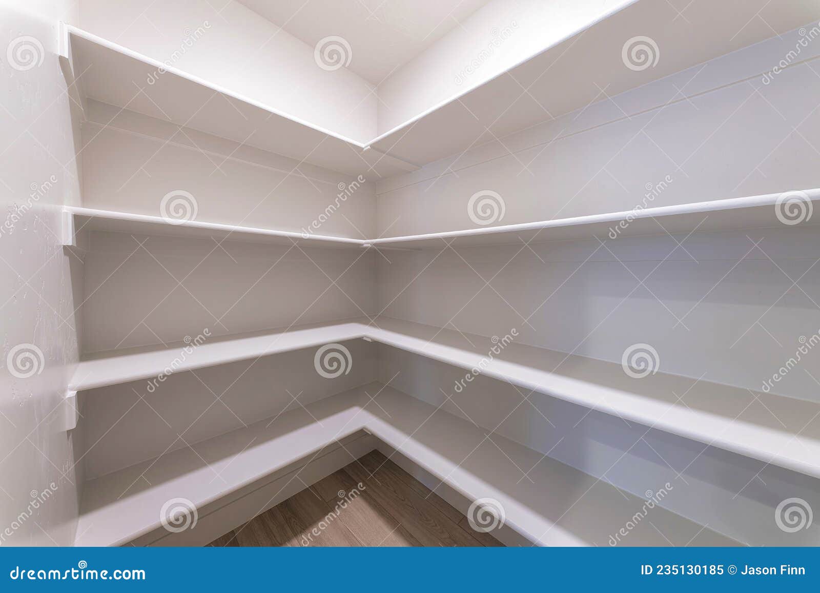 Empty Kitchen Pantry Interior with White Shelving Units Stock Image ...