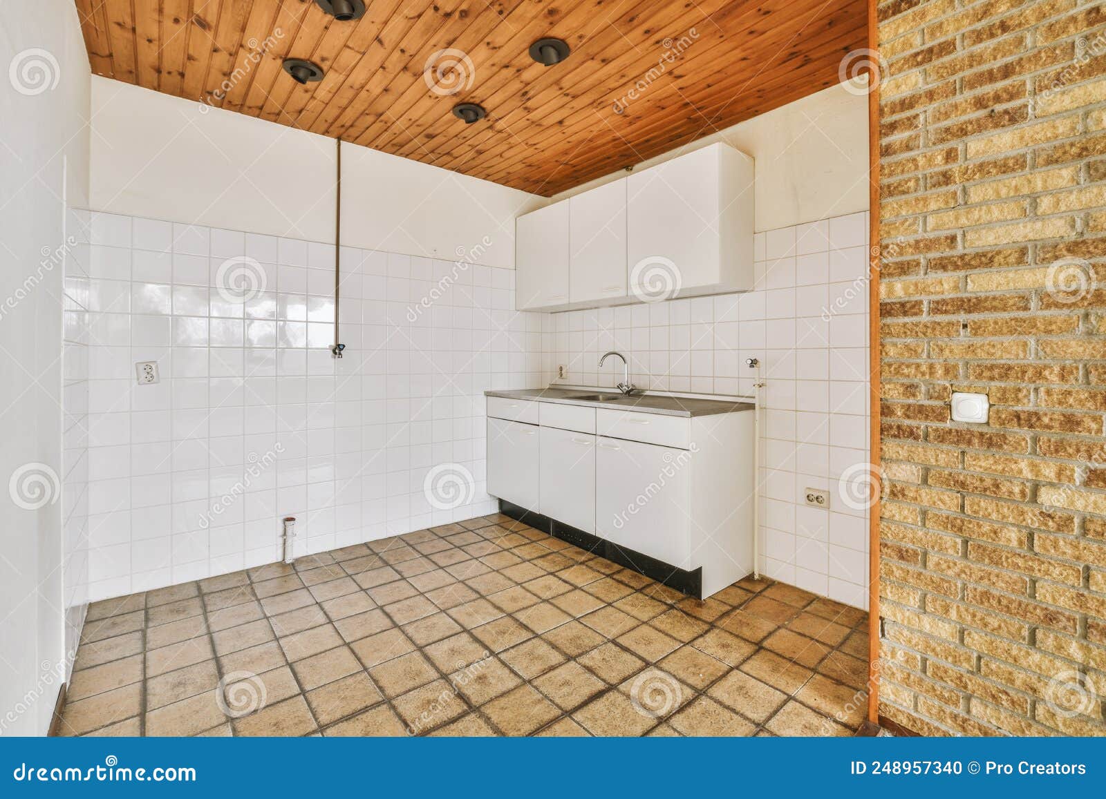 Empty kitchen room with stock photo. Image of walls - 248957340