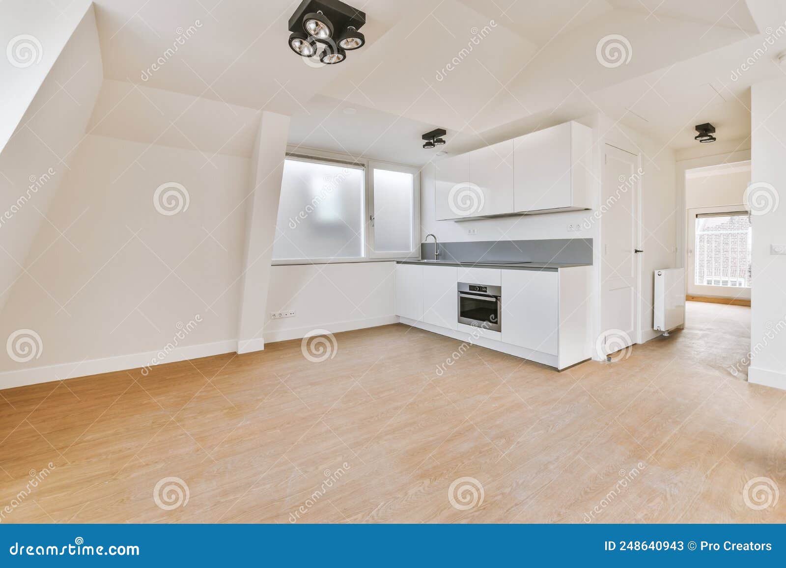 Empty Kitchen Room with White Stock Image - Image of modern, furniture ...
