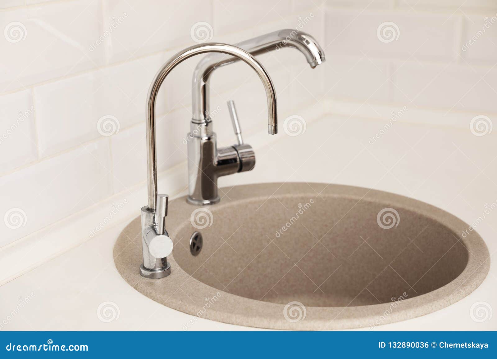 Empty Kitchen Sink with Faucets. Stock Photo - Image of idea, object ...