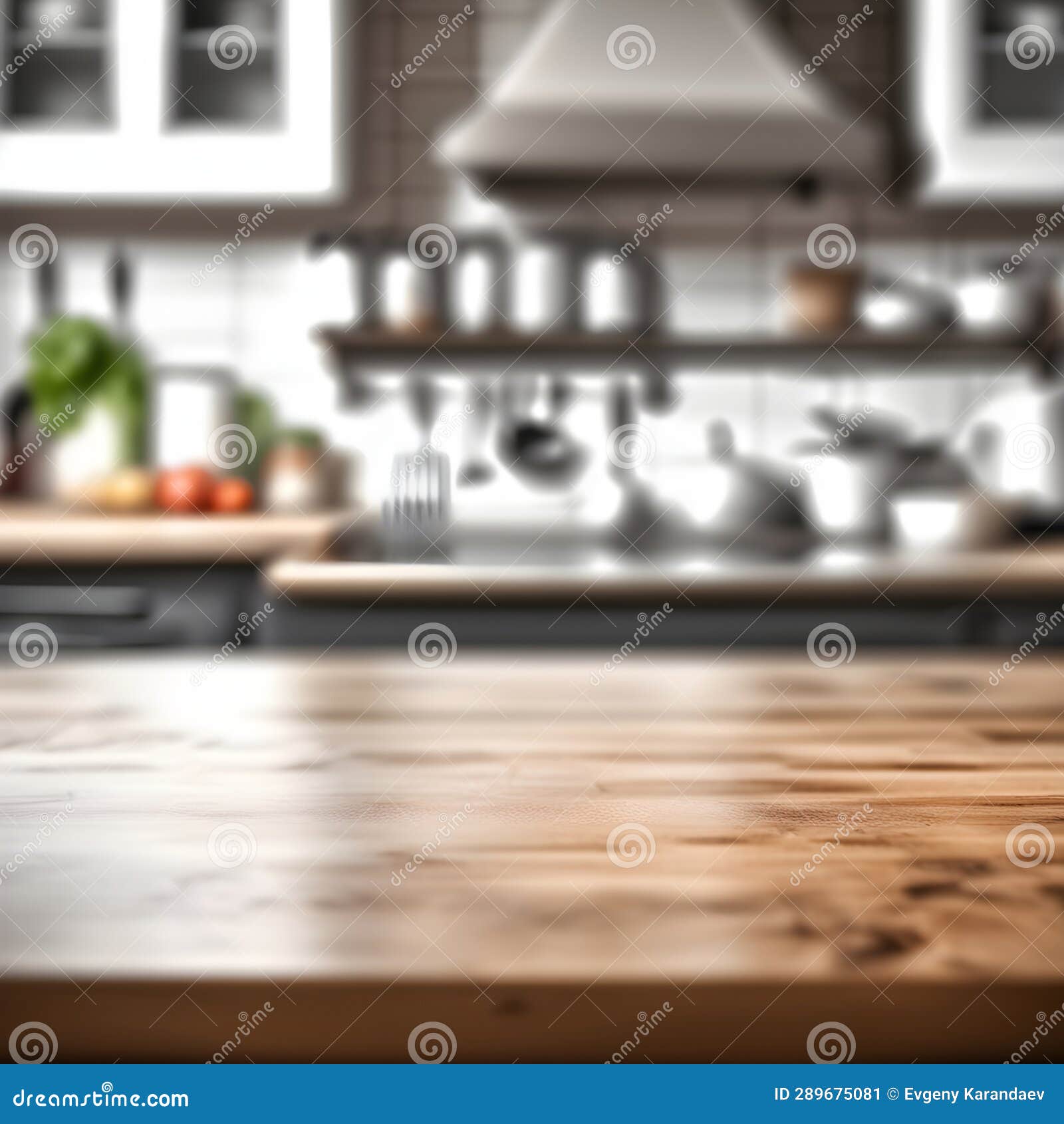 Empty Kitchen Table and Blurred Kitchen Background Stock Illustration ...