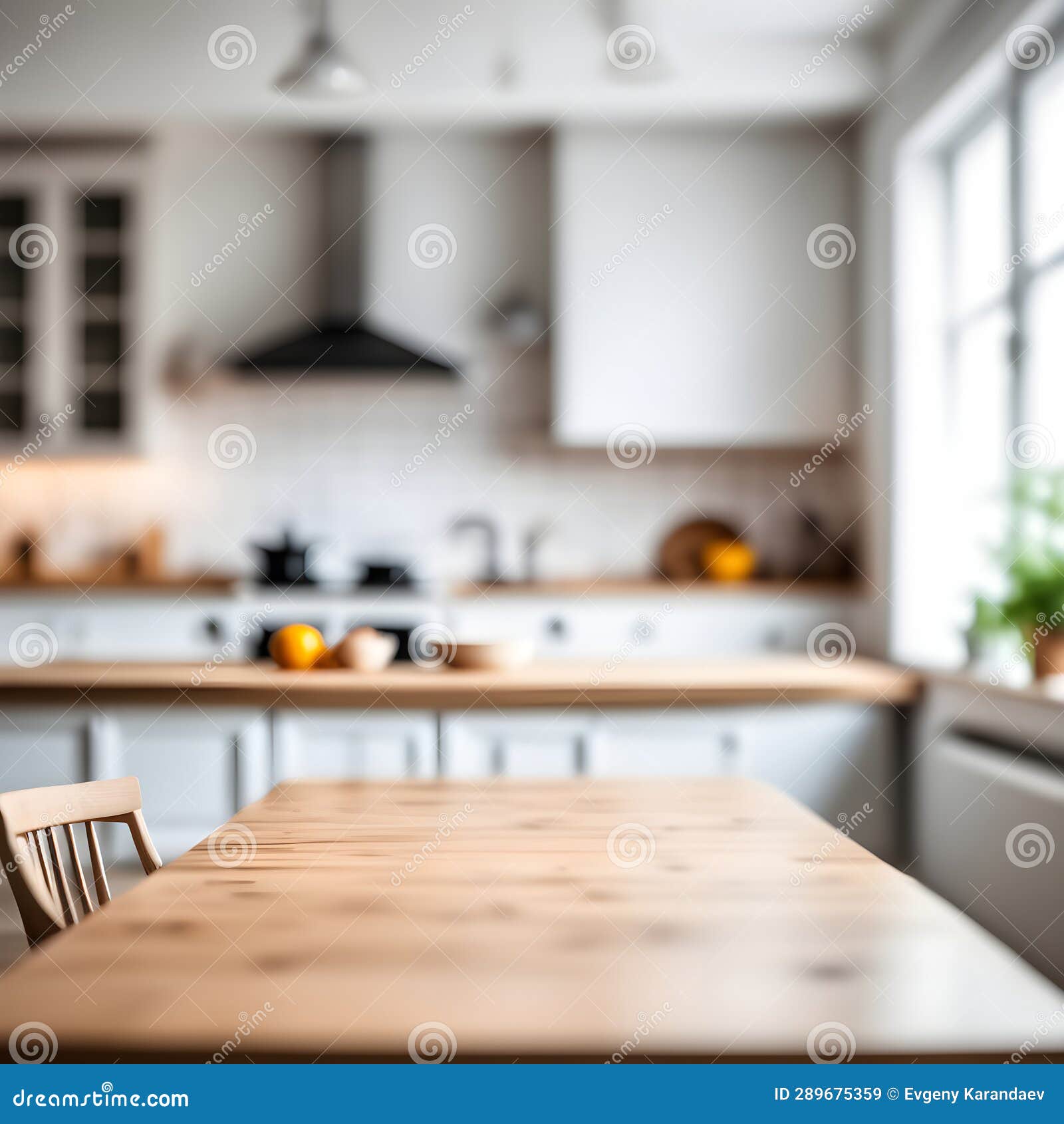 Empty Kitchen Table and Blurred Kitchen Background Stock Illustration ...