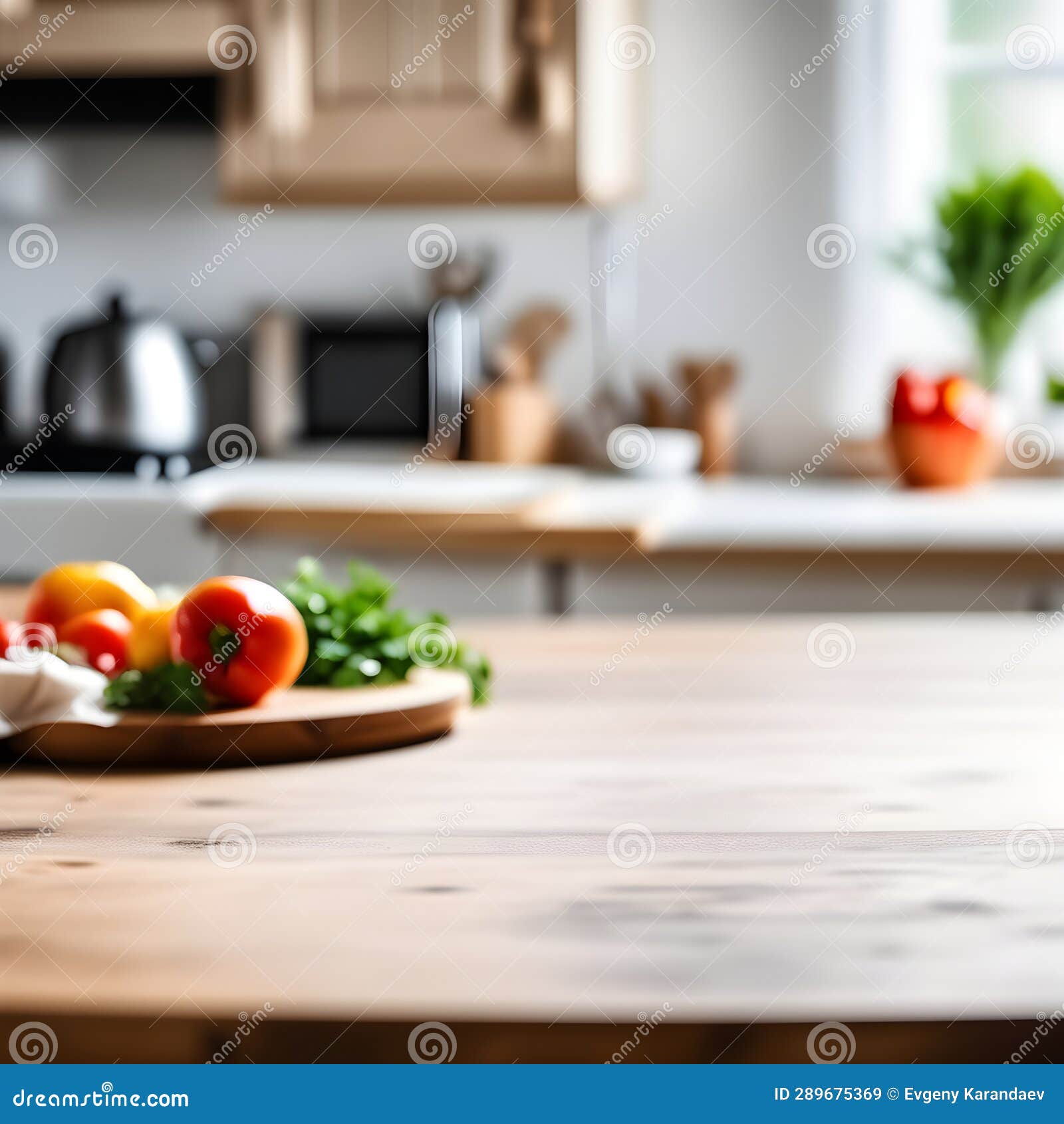 Empty Kitchen Table and Blurred Kitchen Background Stock Illustration ...