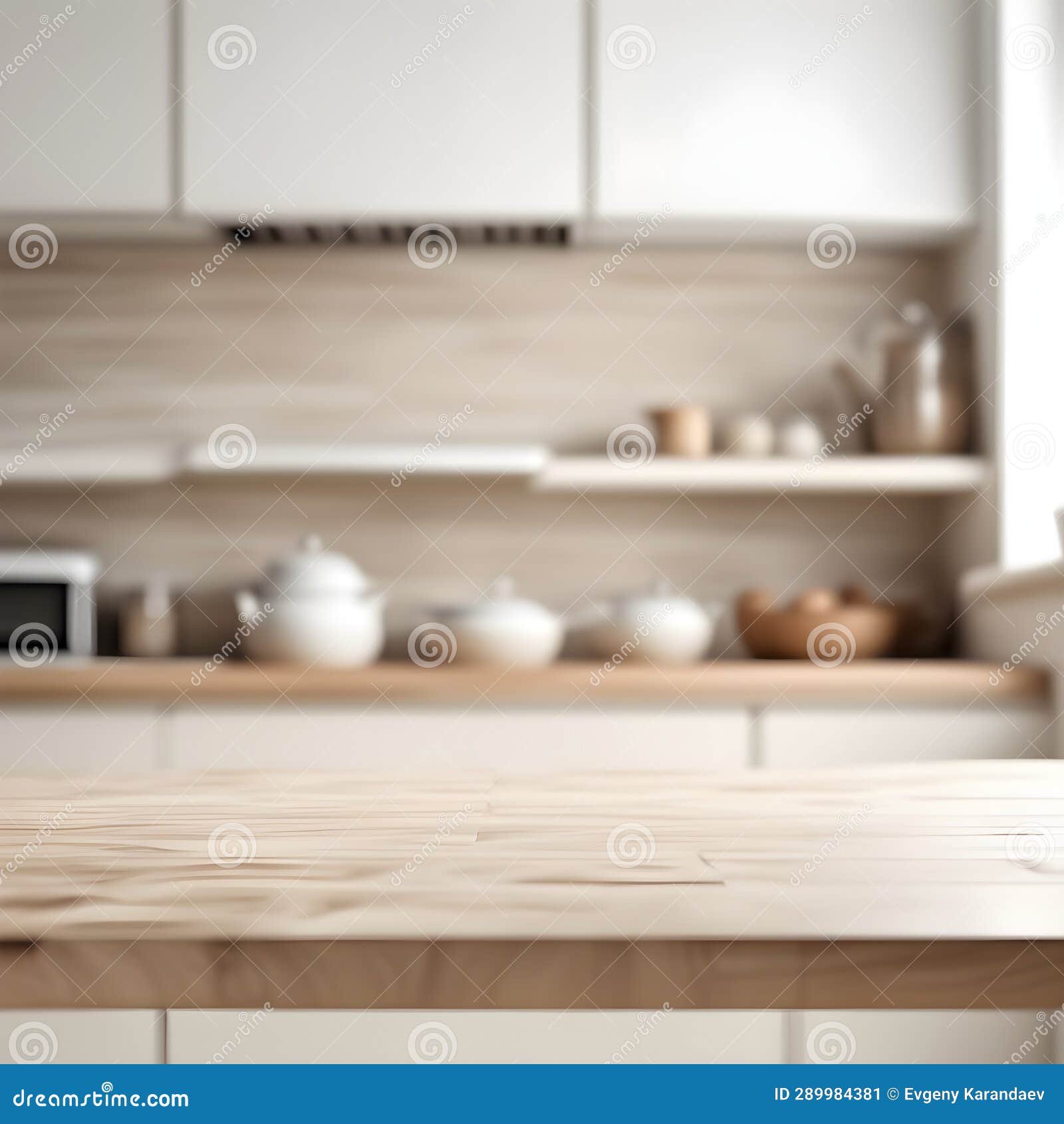 Empty Kitchen Table and Blurred Kitchen Background Stock Illustration ...