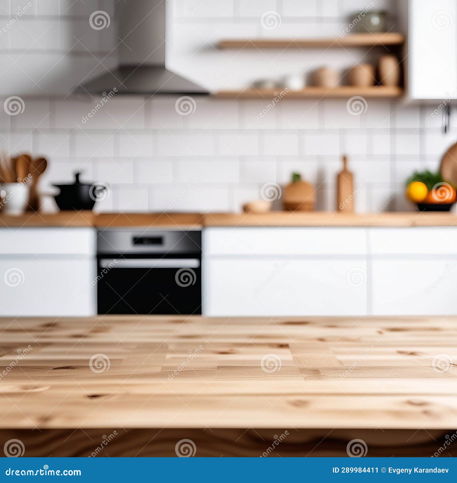 Empty Kitchen Table and Blurred Kitchen Background Stock Illustration ...